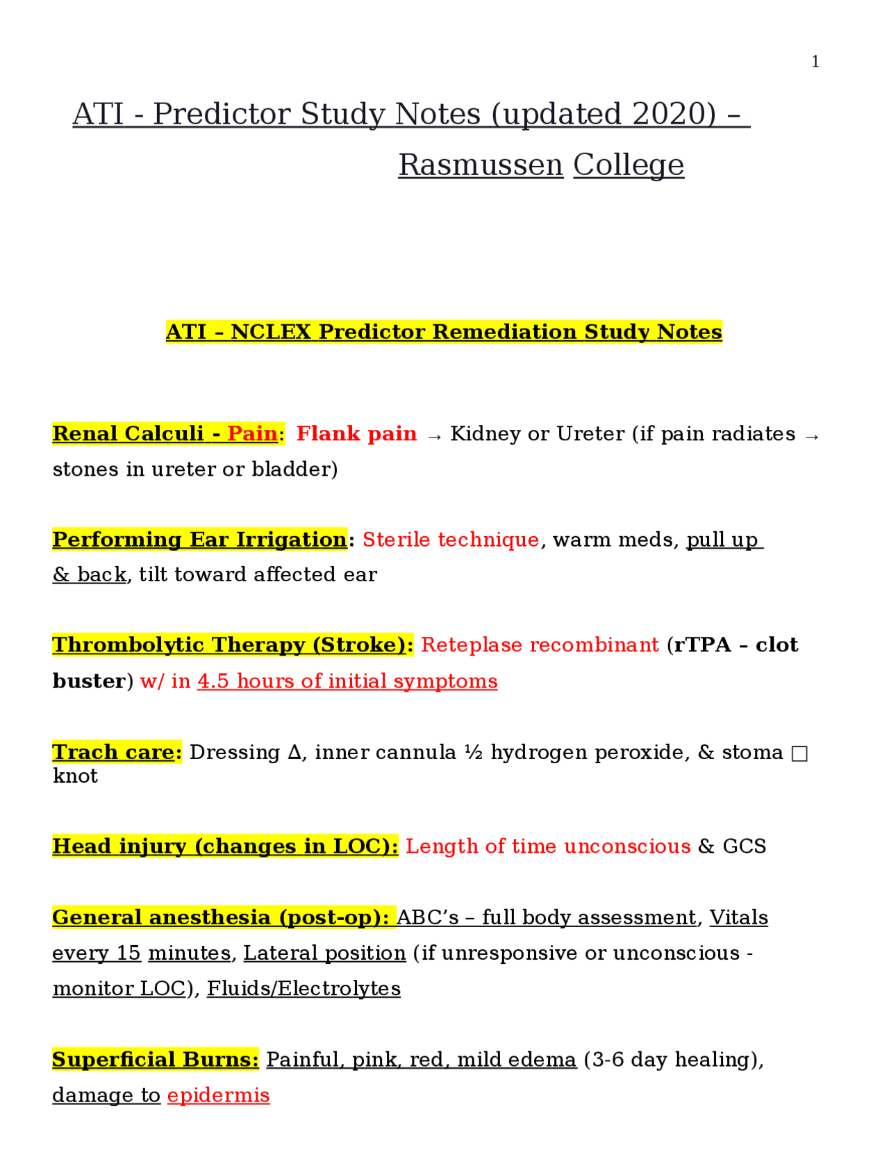 ATI - Predictor Study Notes (updated) – Rasmussen College Graded A+ ...