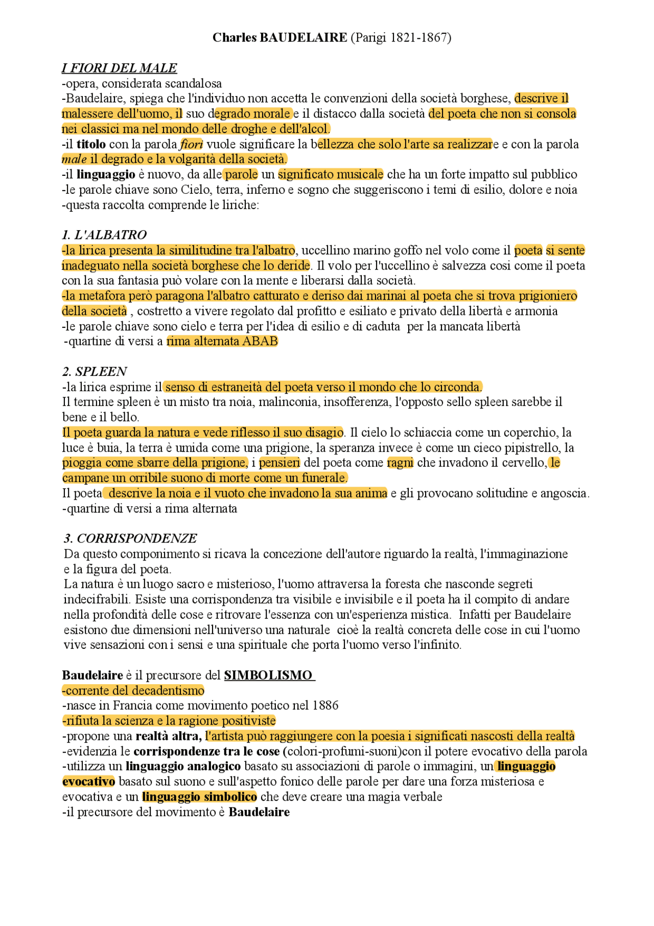 Charles BAUDELAIRE I fiori del male e altro | Schemi e mappe ...