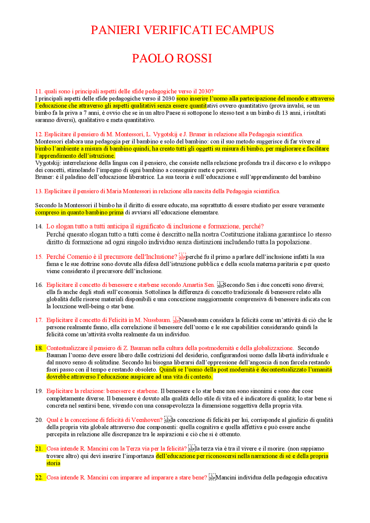 Paniere Aperte Pedagogia Generale E Sociale Scienze E Tecniche