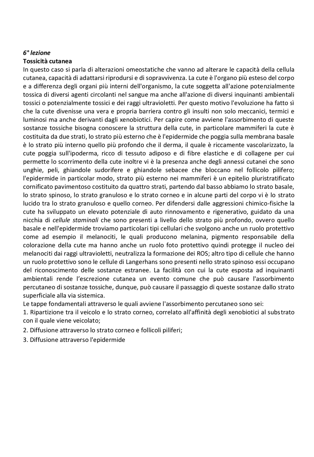 Tossicologia Cutanea Sbobinature Di Ecotossicologia Docsity