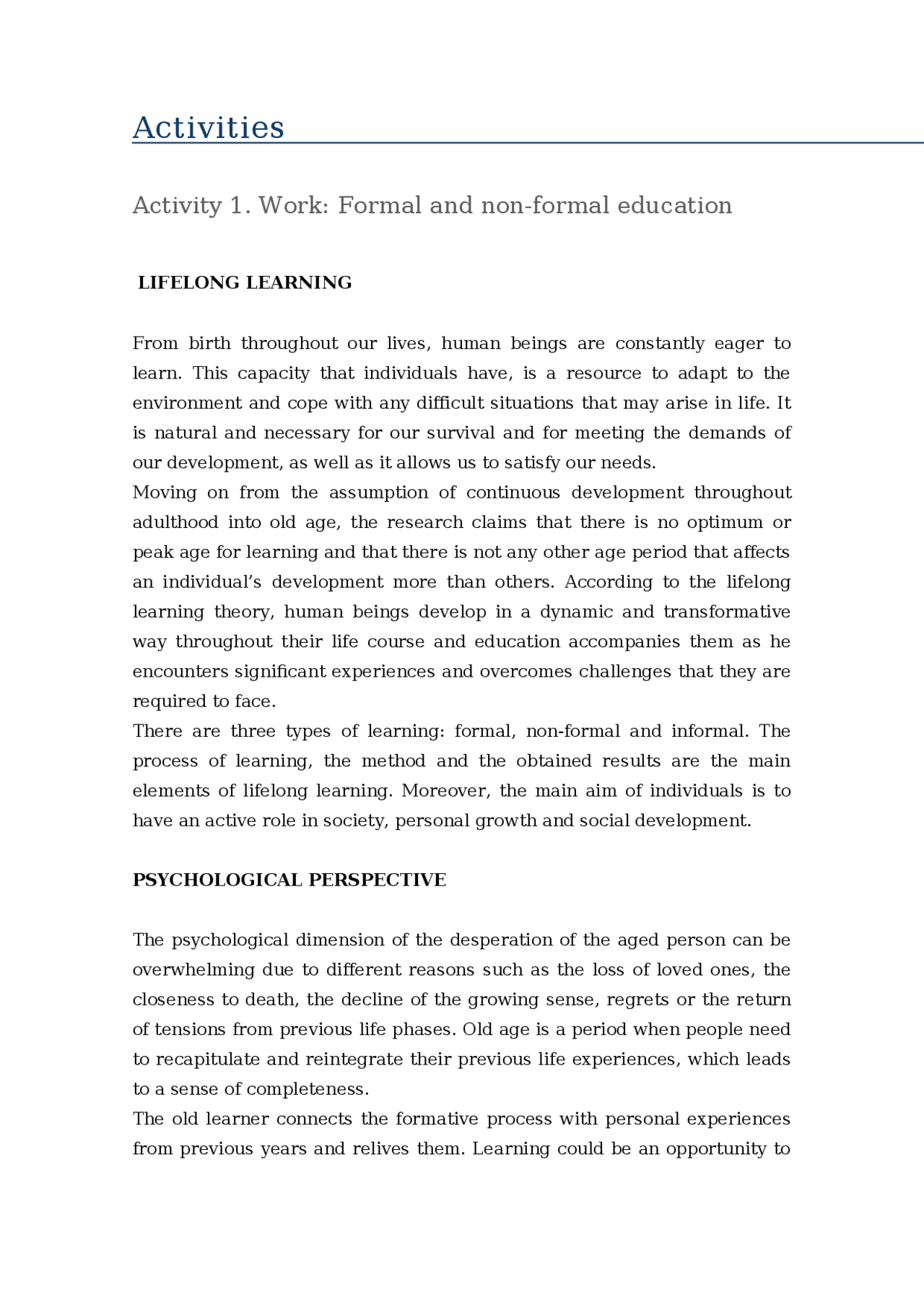 Formal, non formal and informal education | Ejercicios de Psicología ...