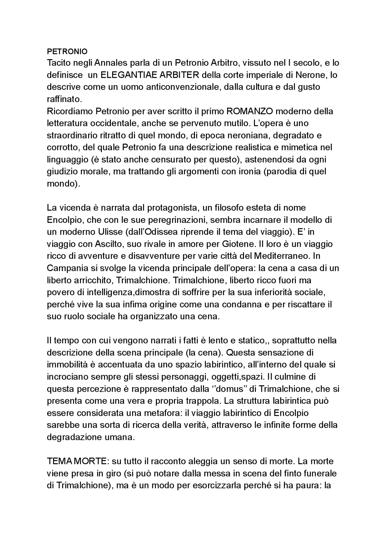 Riassunto completo Petronio | Schemi e mappe concettuali di Latino ...