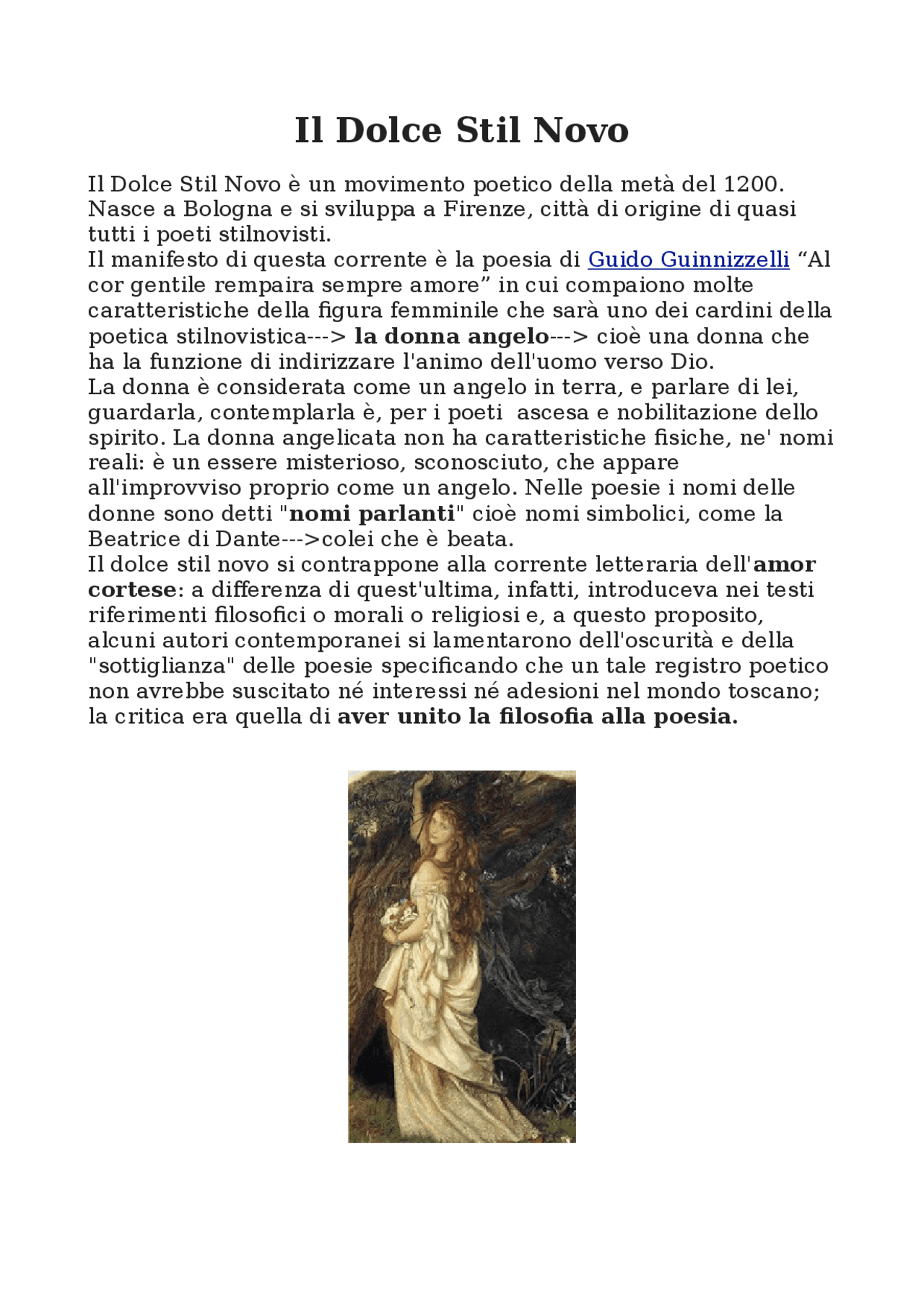 il dolce stil novo e la donna angelo | Guide, Progetti e Ricerche di ...