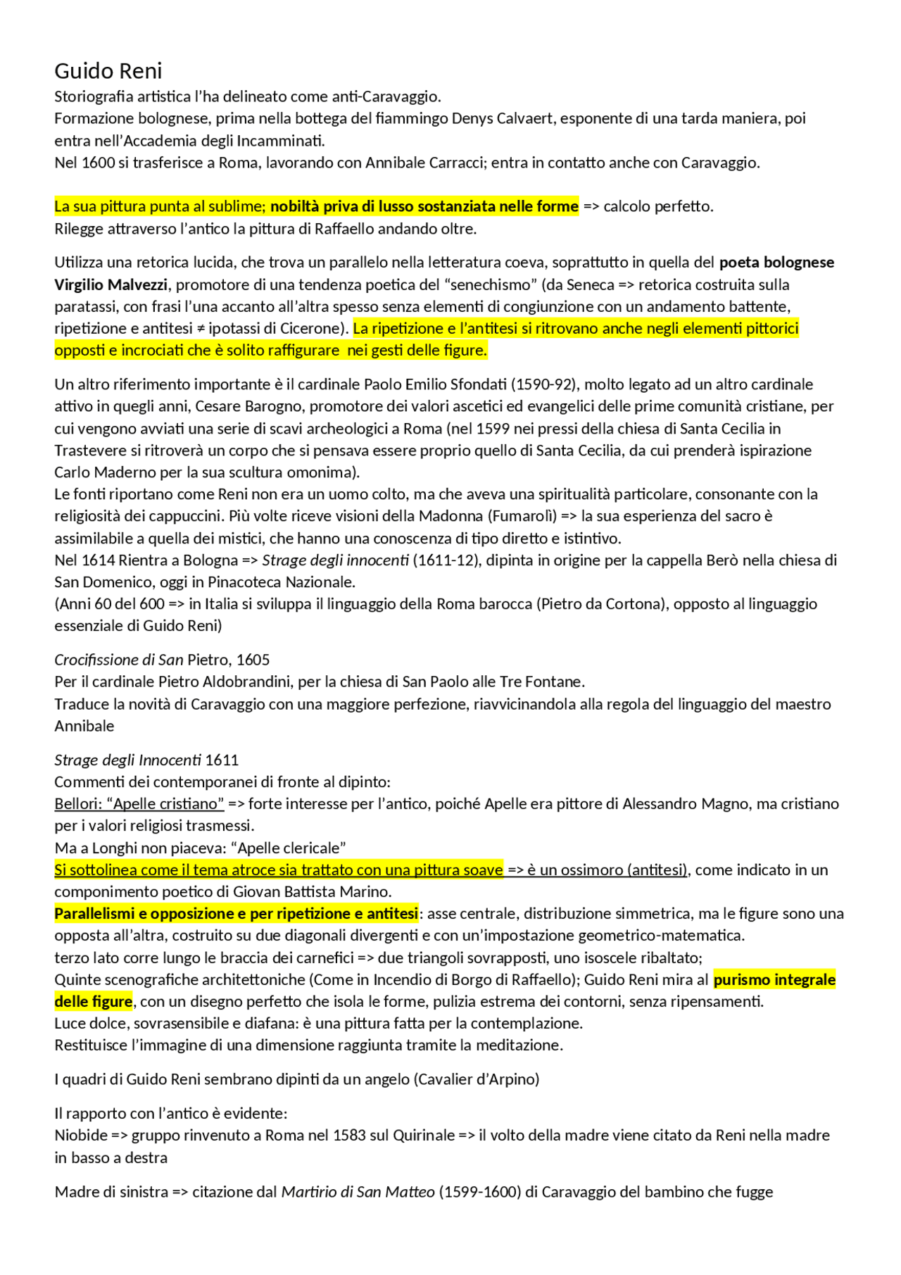 Appunti su Guido Reni | Appunti di Storia Dell'arte | Docsity