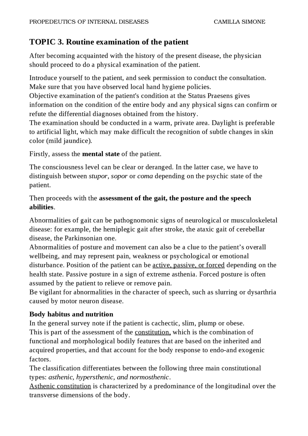 Routine examination of the patient | Summaries Medicine | Docsity