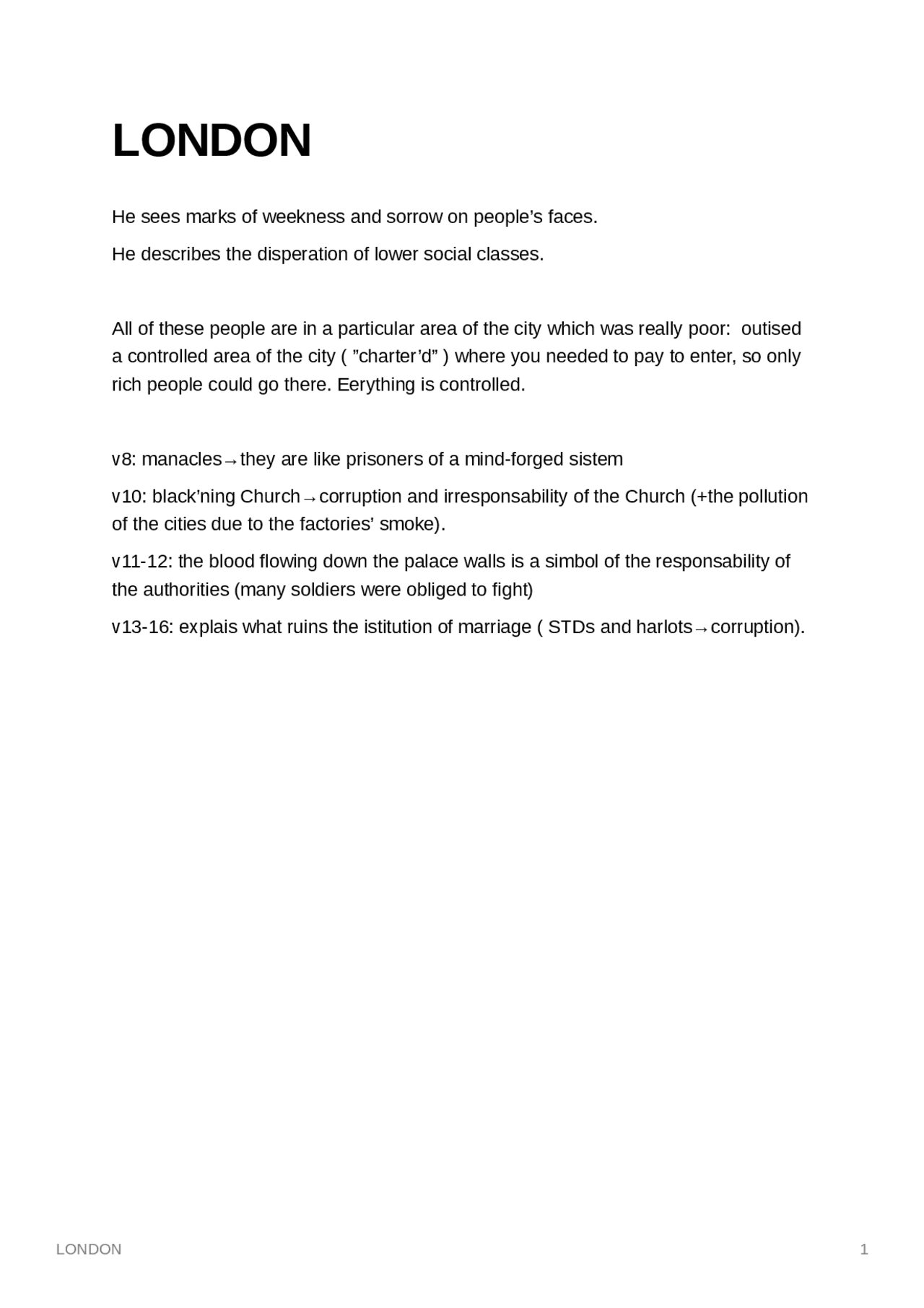 Analisi e Sintesi della poesia London, W.Blake | Schemi e mappe ...