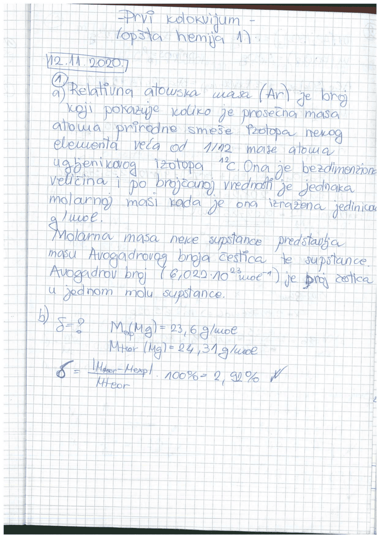 Opšta Hemija 1 Zadaci Vežbe Predlog Opšta Hemija Docsity