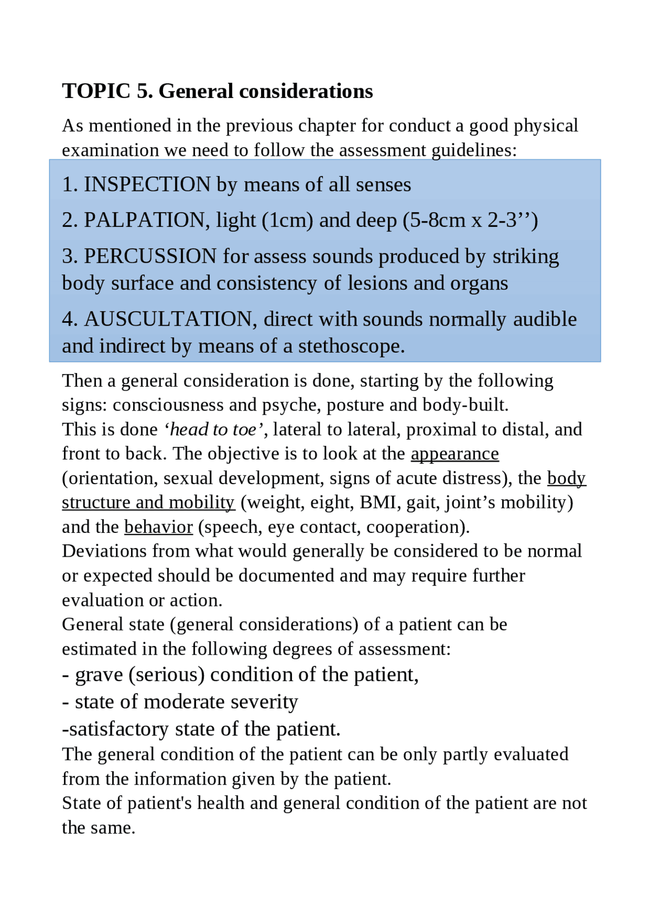 General considerations | Summaries Medicine | Docsity
