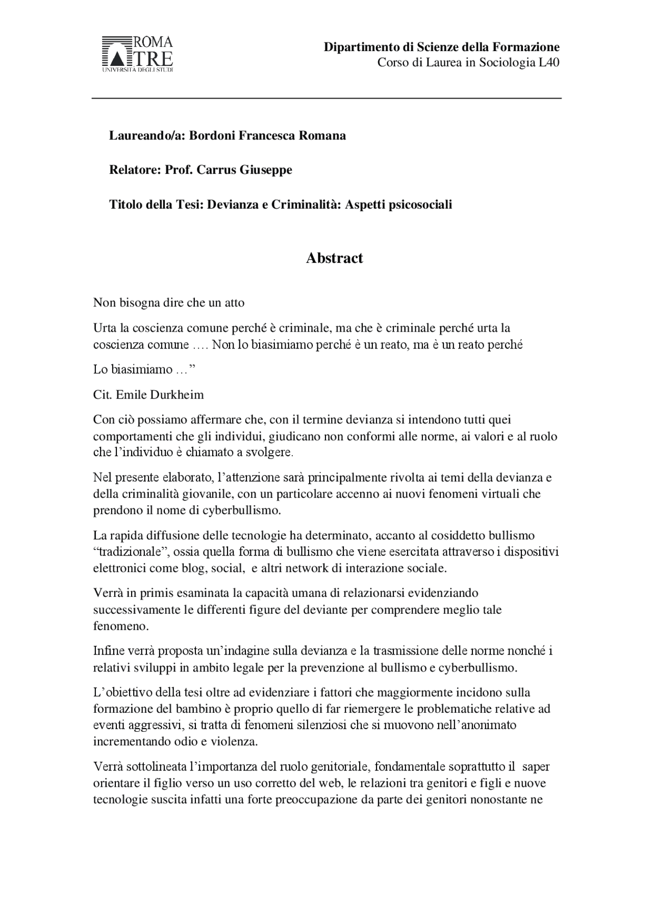 Esempio Di Abstract Tesi Devianza Schemi E Mappe Concettuali Di