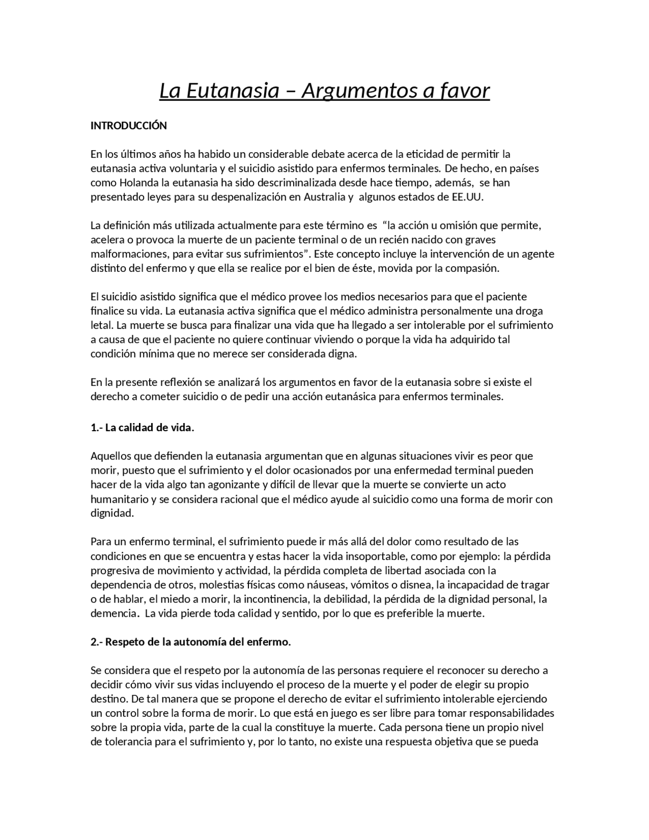 La eutanasia ensayó | Monografías, Ensayos de Bioquímica Médica | Docsity