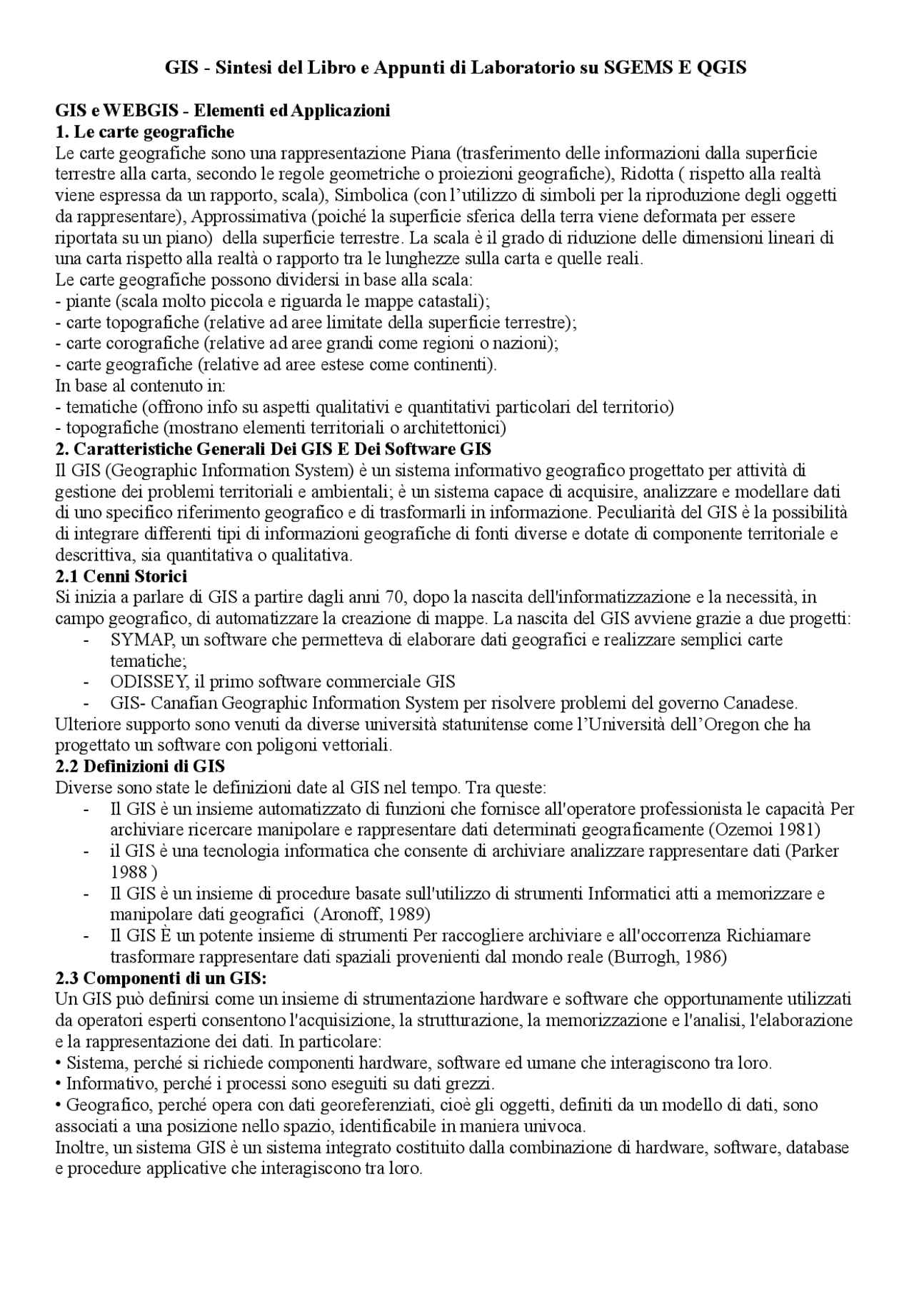 Gis Sintesi Del Libro E Appunti Di Laboratorio Appunti Di
