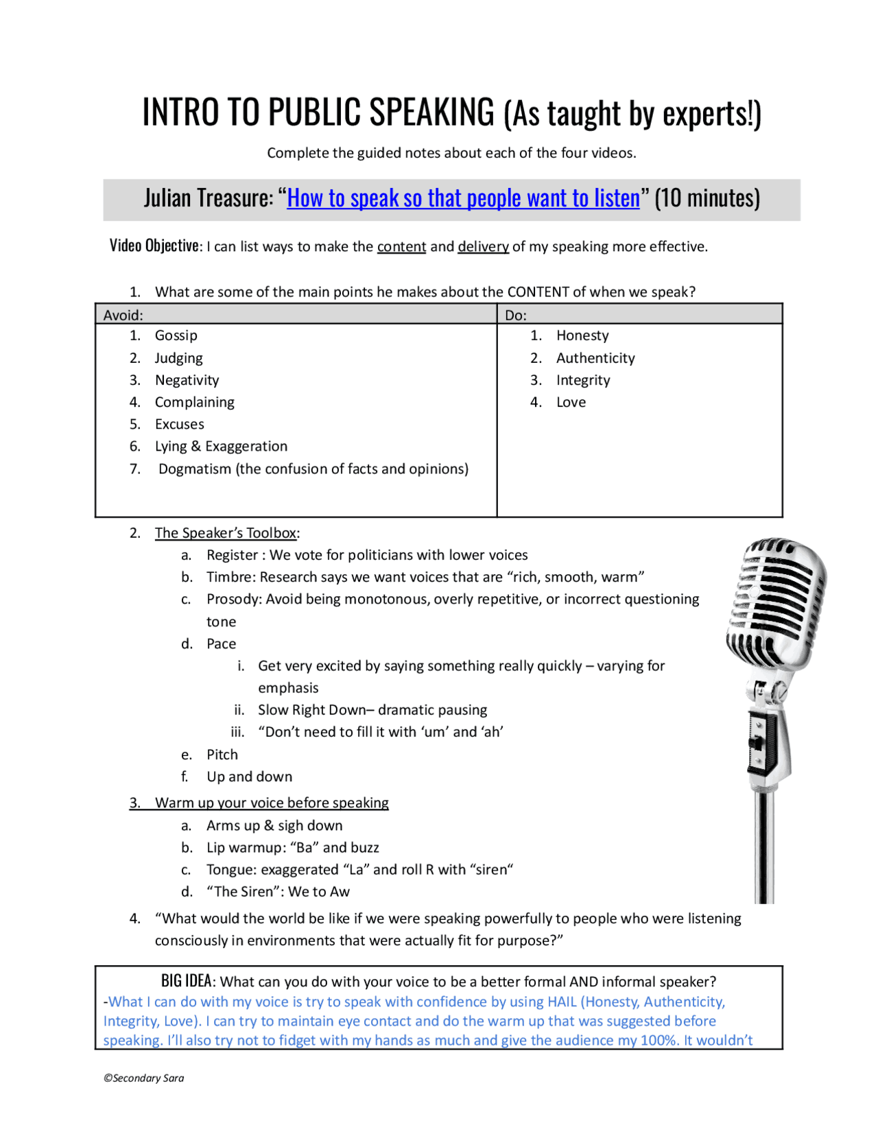 Intro To Public Speaking Lesson 1 Julia Treasure Assignments
