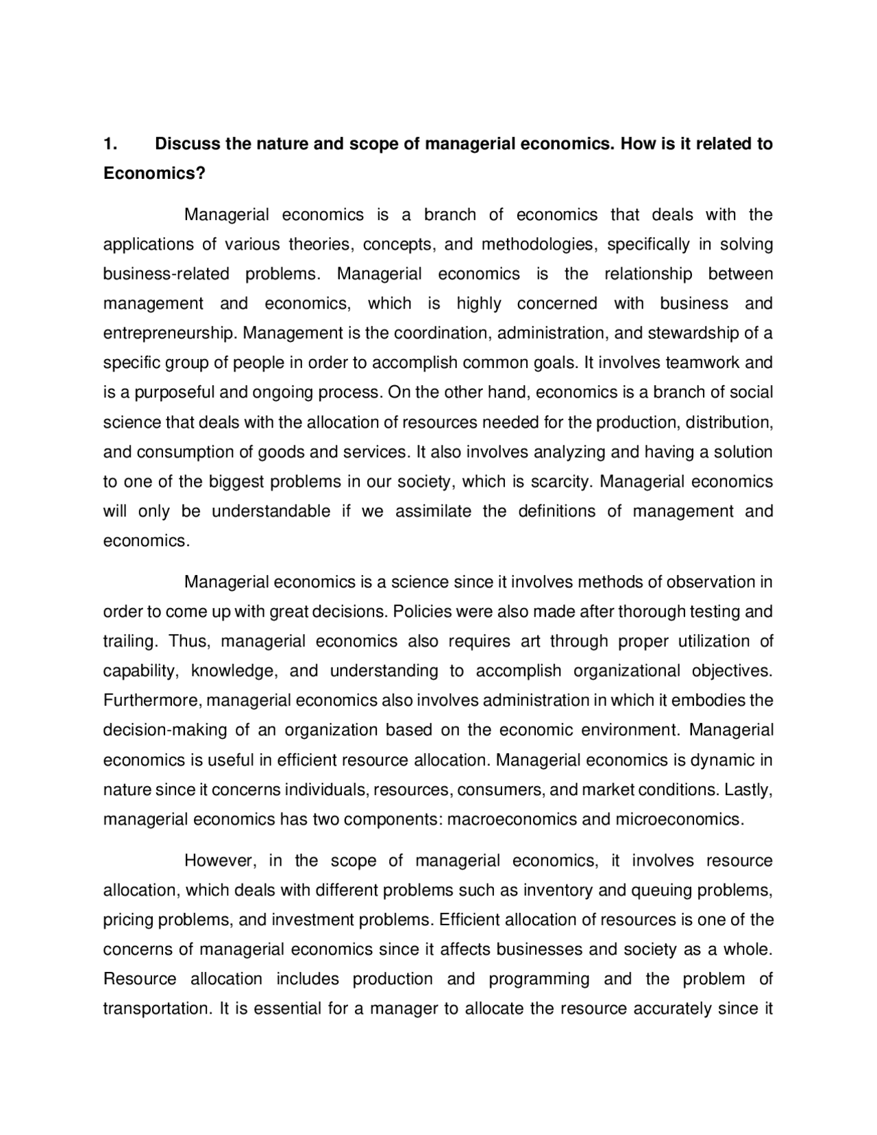 Managerial Economics(Accountancy Student) | Assignments Economics | Docsity