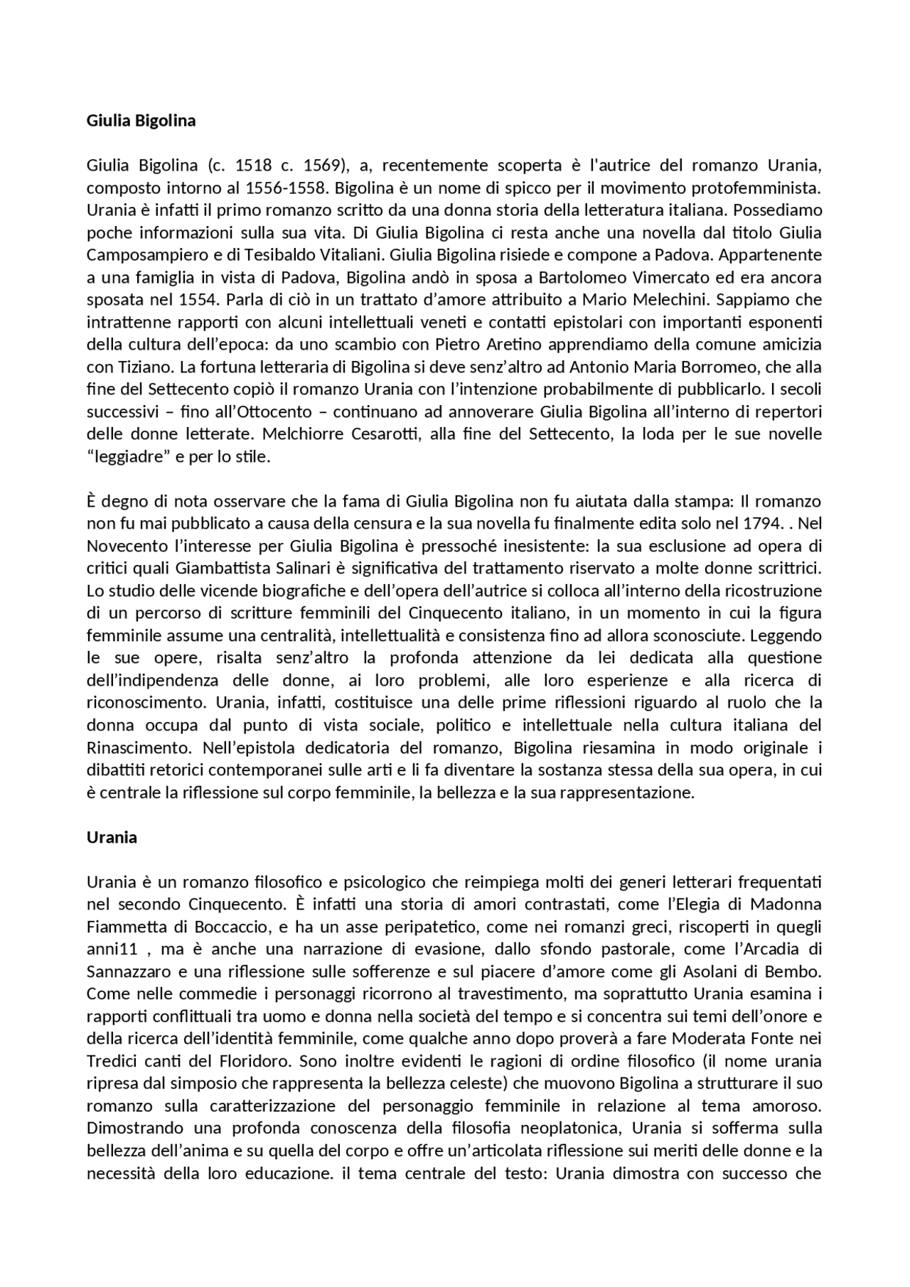 Giulia Bigolina - Riassunto | Sintesi del corso di Filosofia | Docsity