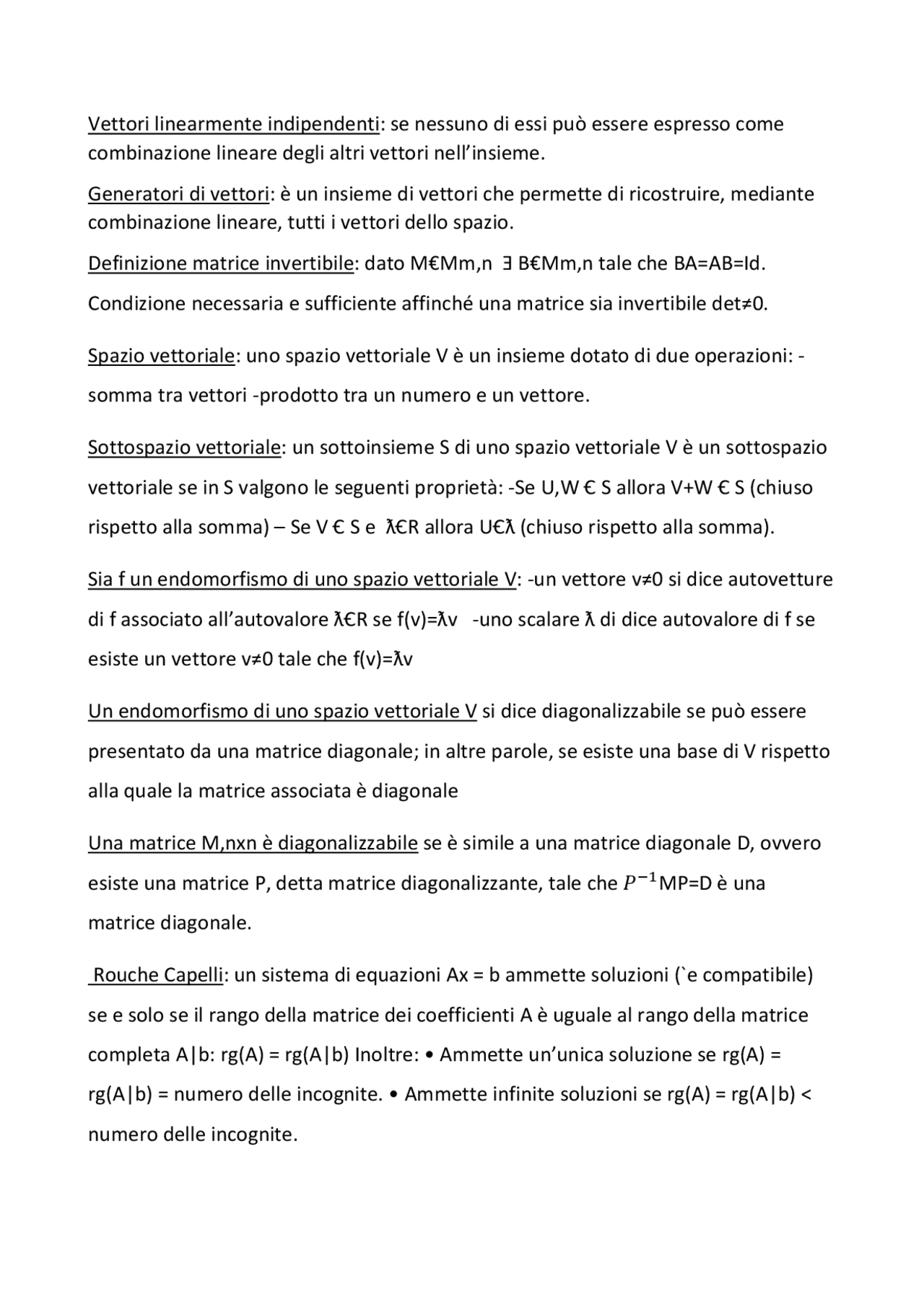 Definizioni Algebra Lineare Geometria Appunti Di Geometria Docsity