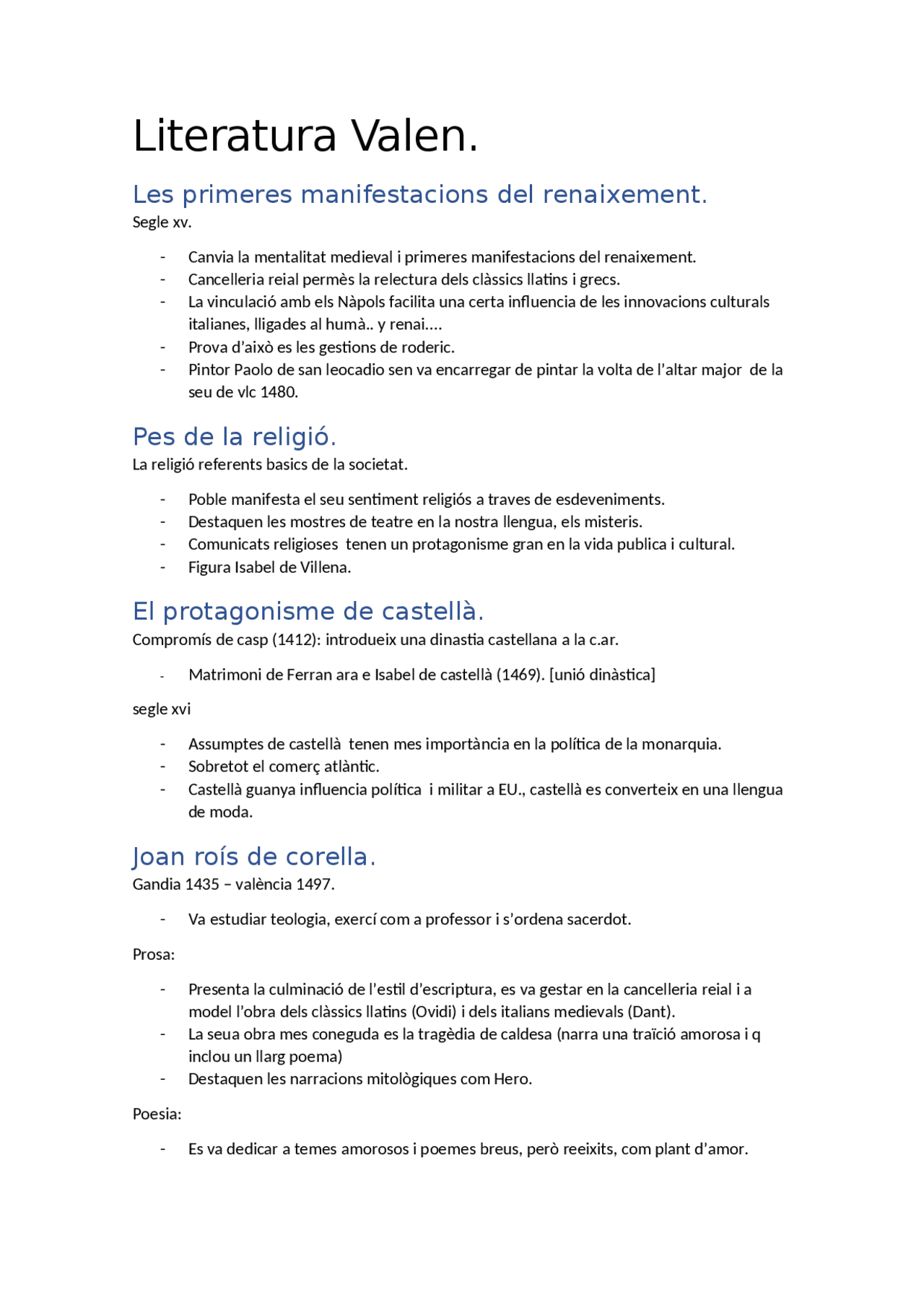 Literatura valenciana | Apuntes de Valenciano | Docsity