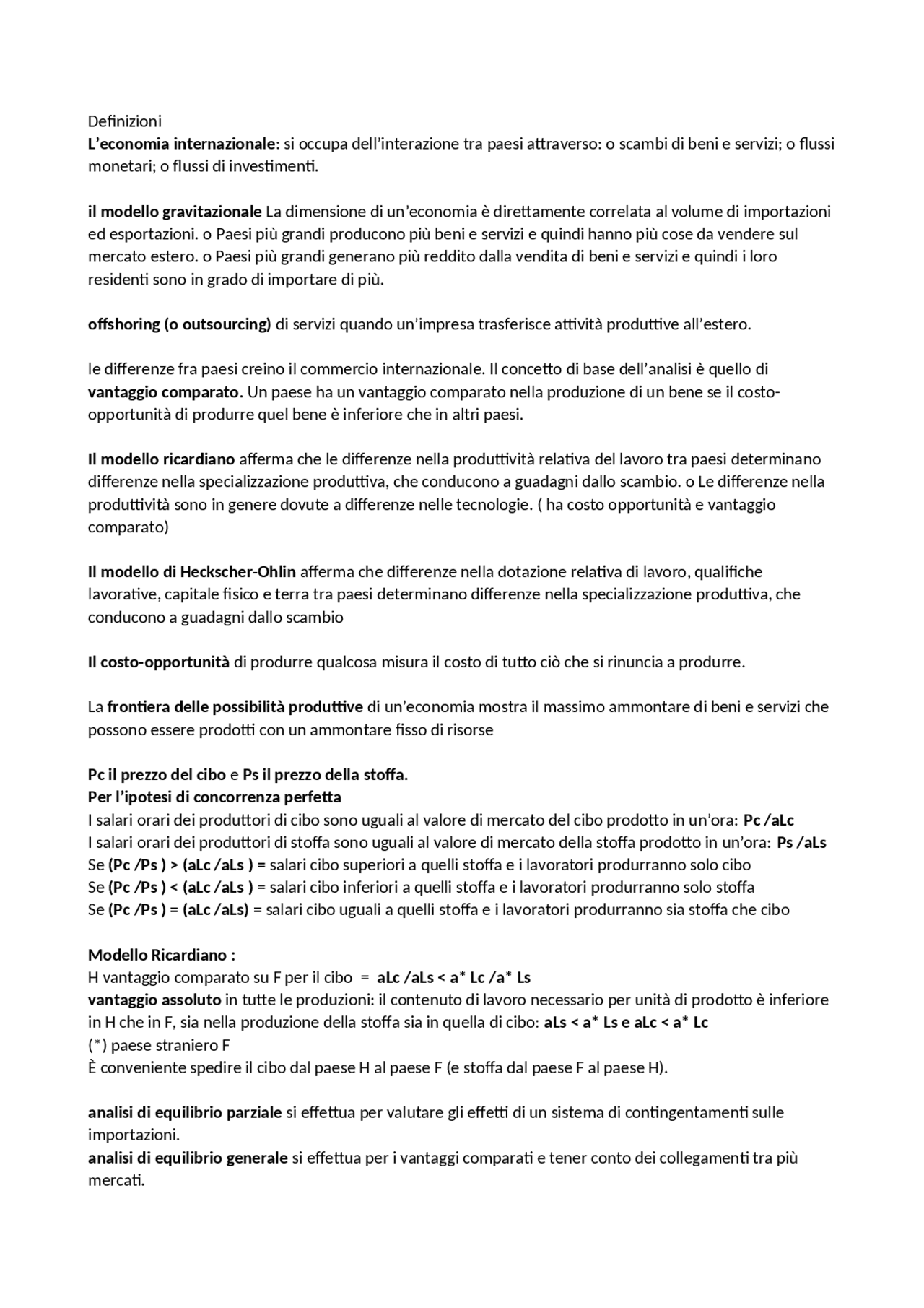 Formulariio e edefinizioni economia internazionale | Formulari di ...