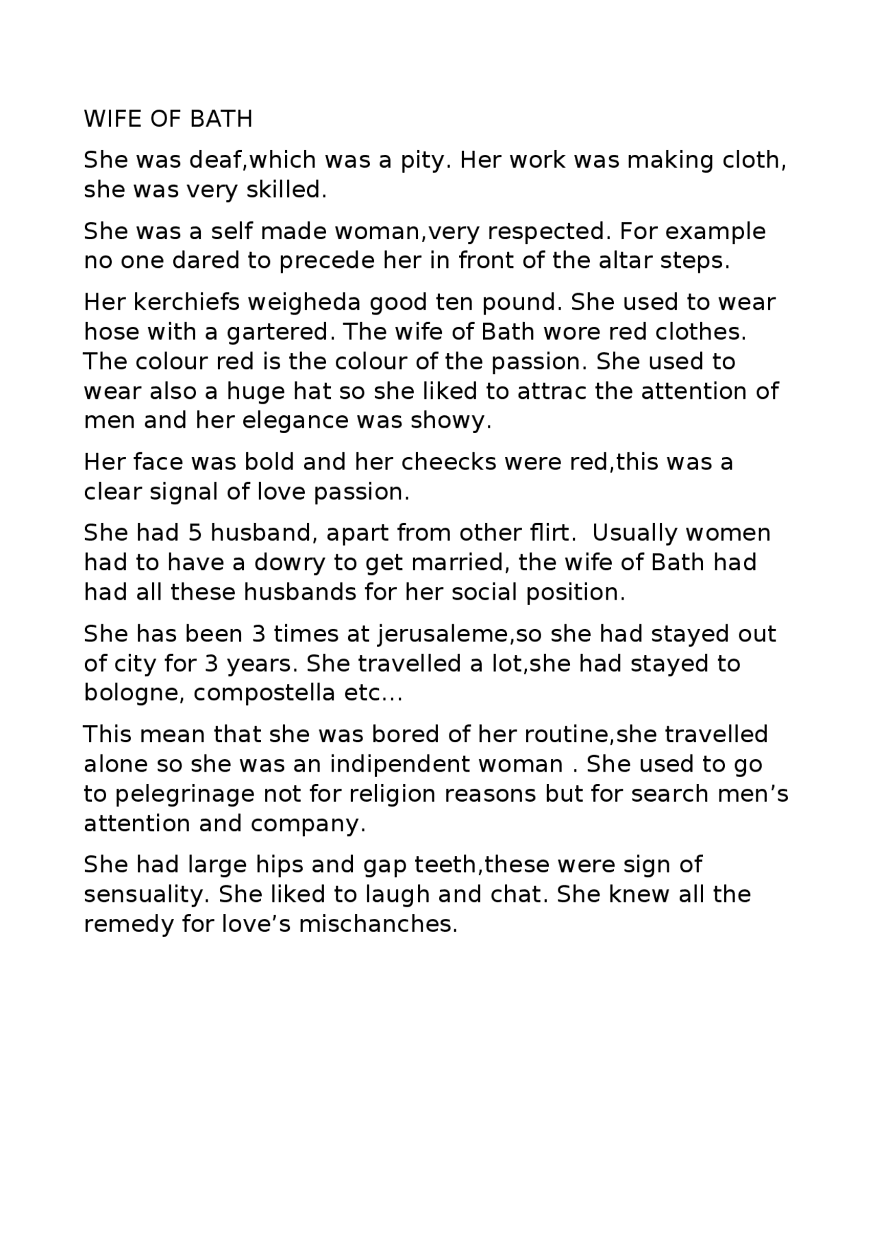 The wife of Bath, testo di Chaucer | Appunti di Inglese | Docsity