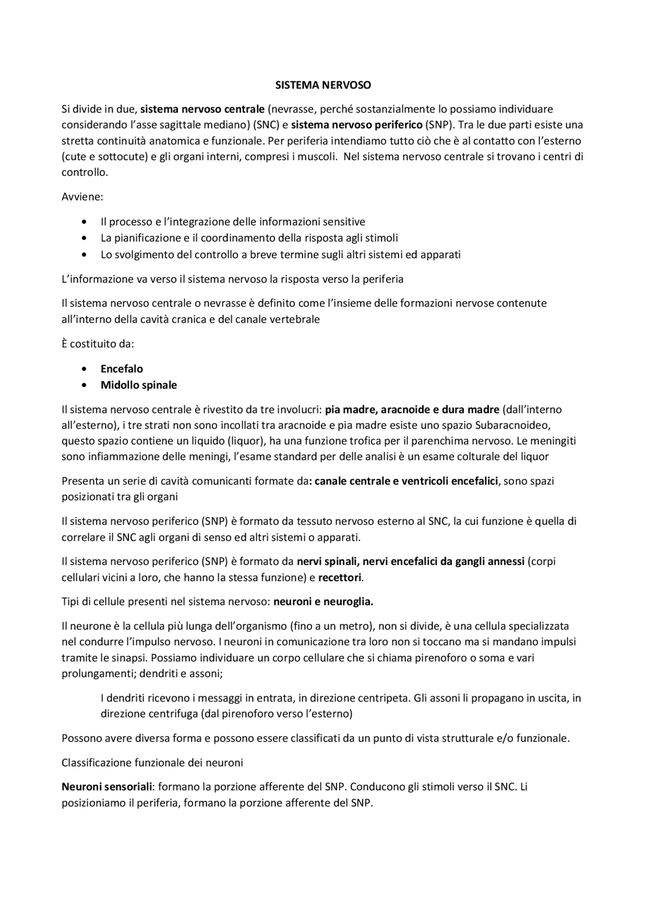 Anatomia Umana Sistema Nervoso Sbobinature Di Anatomia Docsity