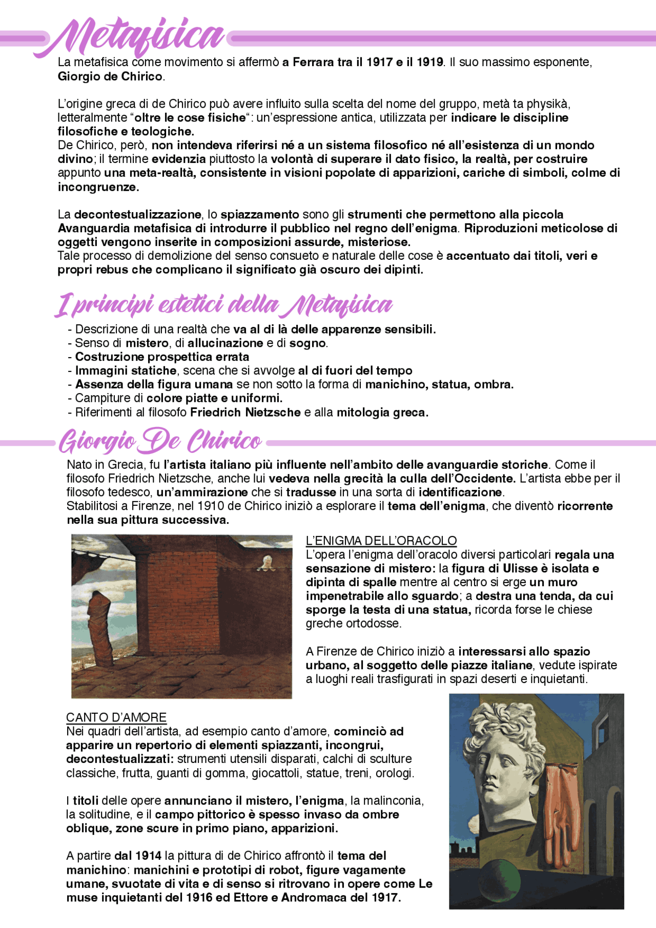 Metafisica De Chirico Savinio Carrà E Morandi Appunti Di Elementi