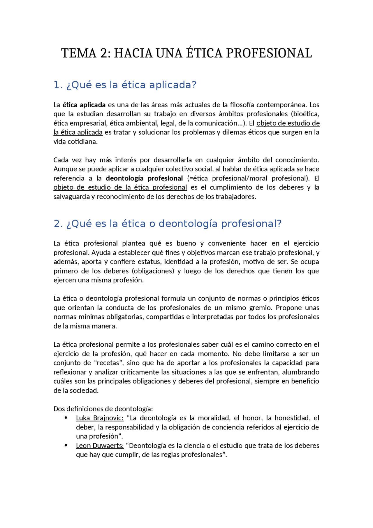 Etica y deontologia profesional tema 2 | Apuntes de Ética | Docsity