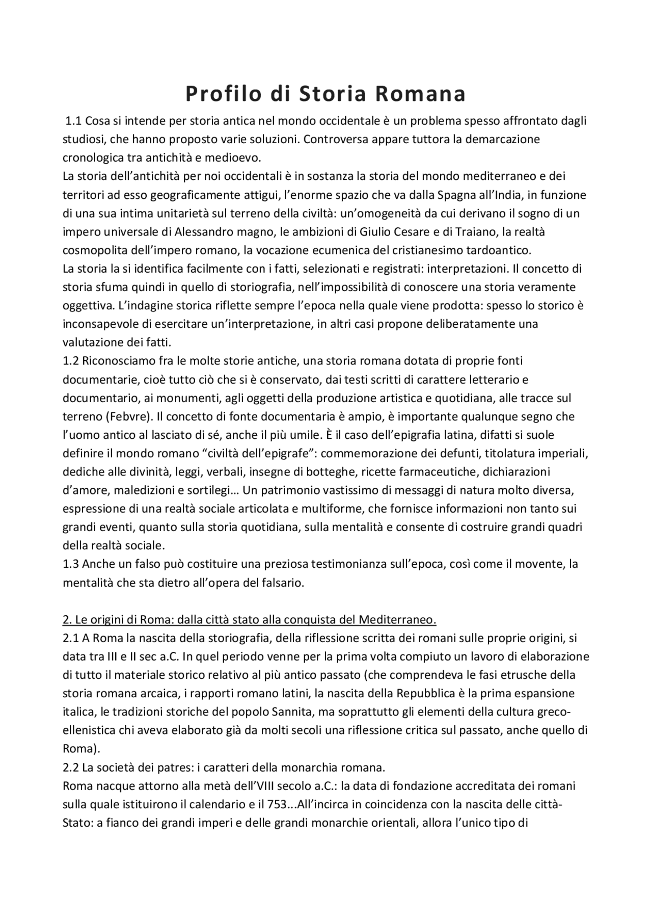 Profilo di Storia Romana. Dalle origini alla caduta dell’impero d ...