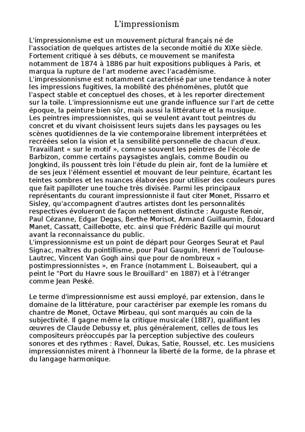 Impressionismo Francese Schemi E Mappe Concettuali Di Francese Docsity