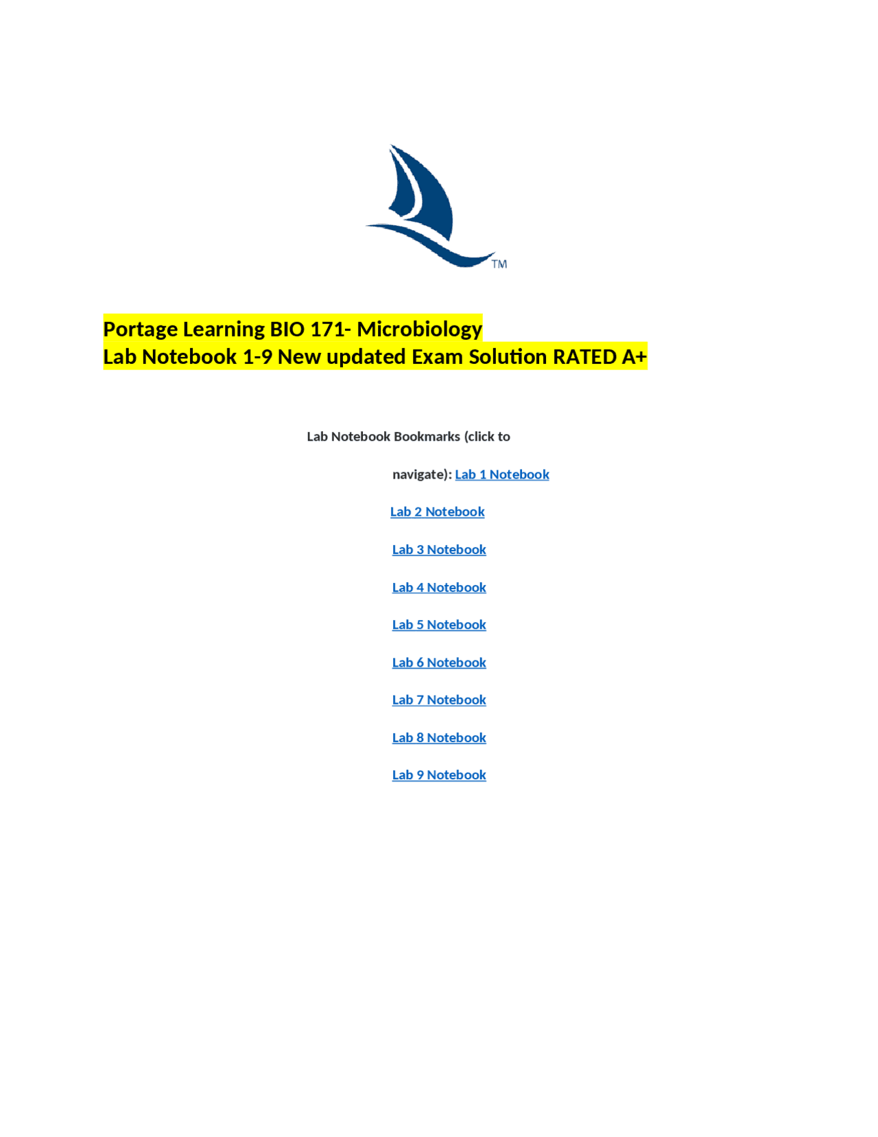 Portage Learning BIO 171- Microbiology Lab Notebook 1-9 New updated ...