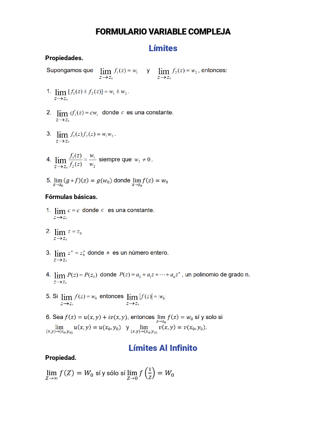 Propiedades de las Funciones de Variable Compleja | Guías, Proyectos, Investigaciones de Cálculo ...
