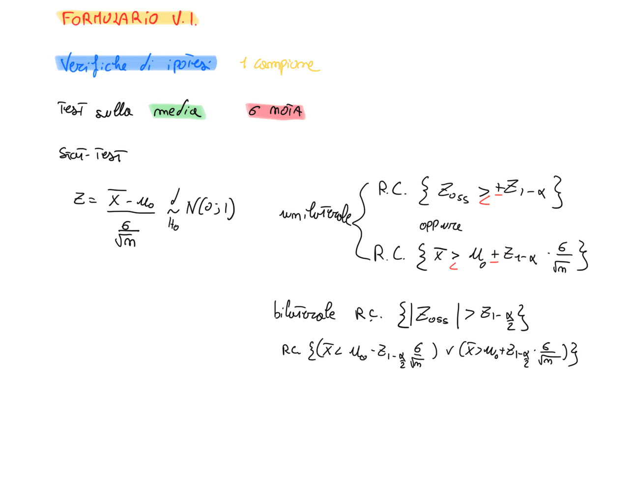 Formulario Inference Formulari Di Statistica Inferenziale Docsity