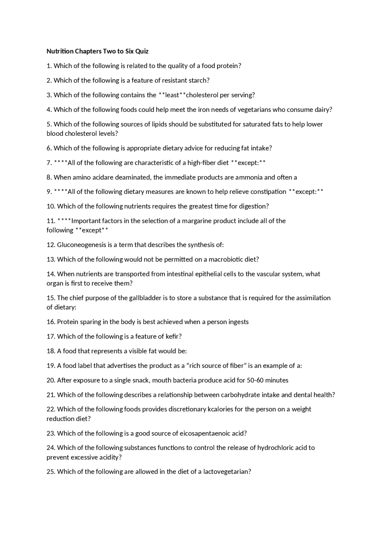 Nutrition Quiz: Questions on Food Quality, Starch, Cholesterol, Iron ...