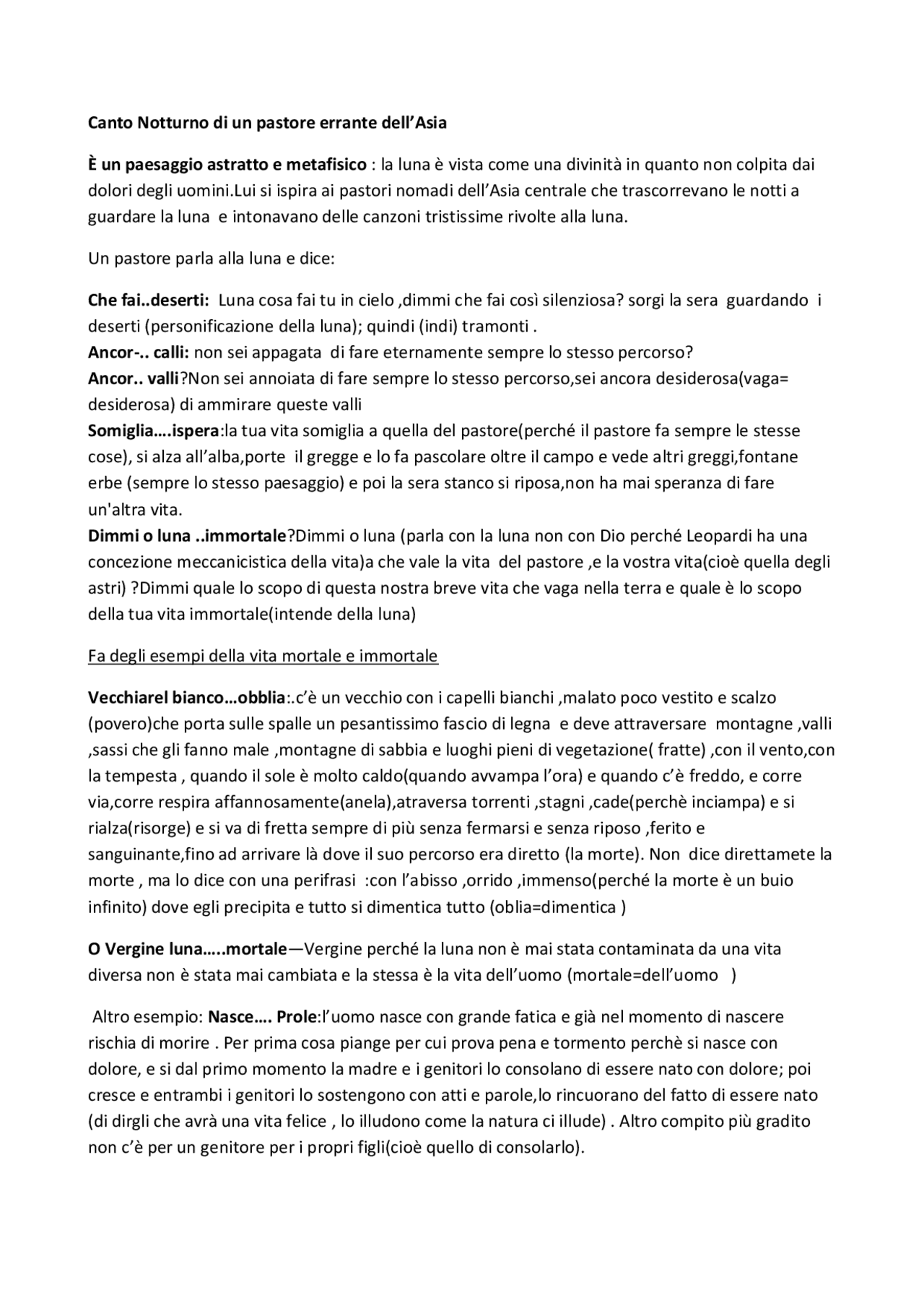 Parafrasi e domande : canto notturno di un pastore errante dell'Asia | Appunti di Italiano | Docsity