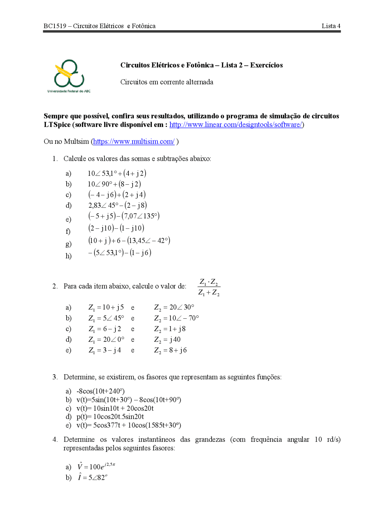 Lista De Circuitos Elétricos Exercícios Circuitos Elétricos Docsity