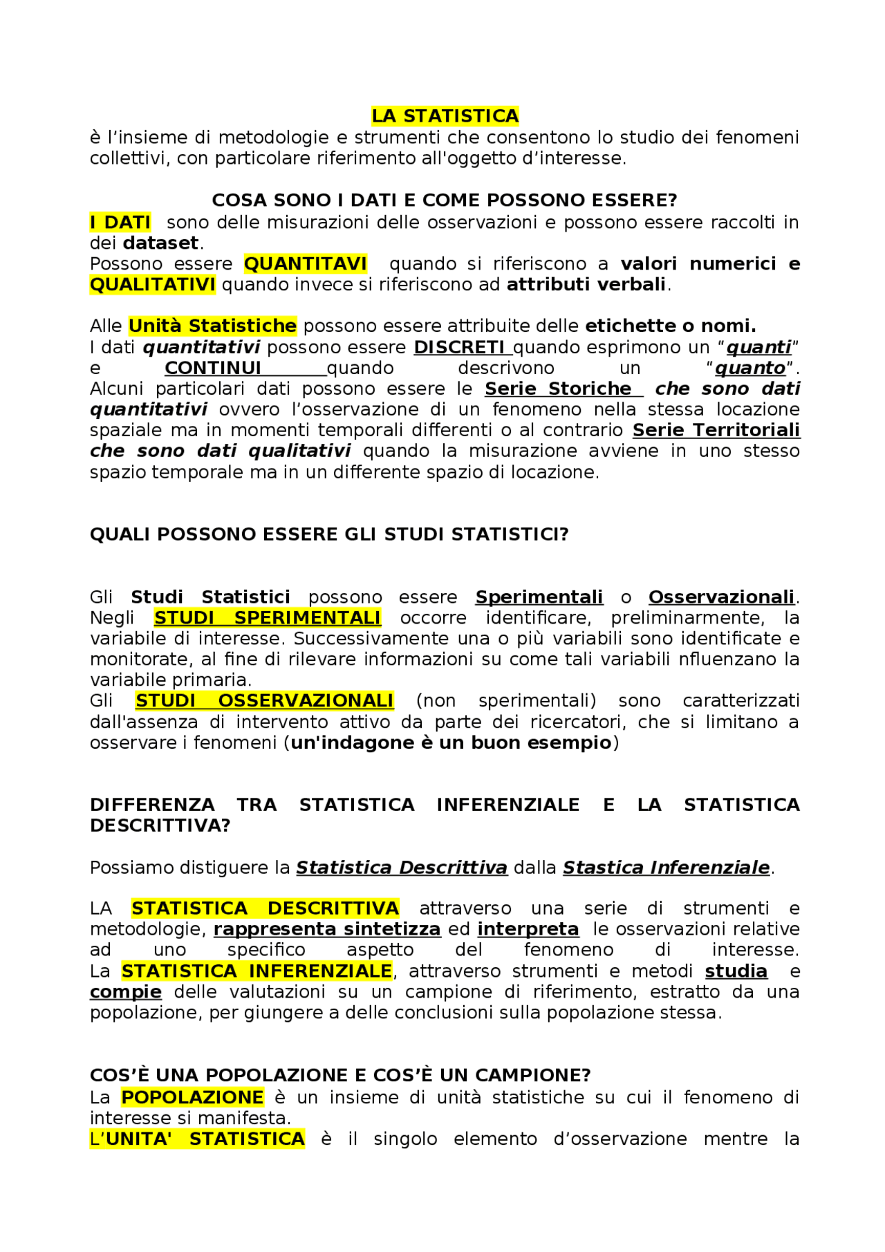 Statistica Con Tipologie Di Calcolo Schemi E Mappe Concettuali Di