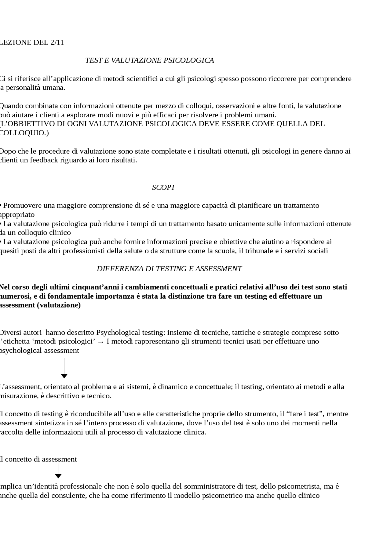 Test e valutazione psicologica | Appunti di Psicologia Clinica | Docsity