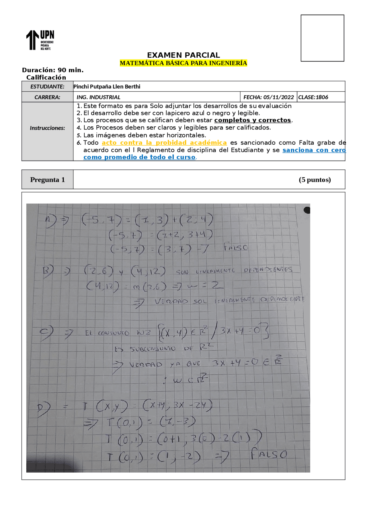 EXAMEN PARCIAL MATEMATICA BASICA | Exámenes de Matemática Discreta | Docsity
