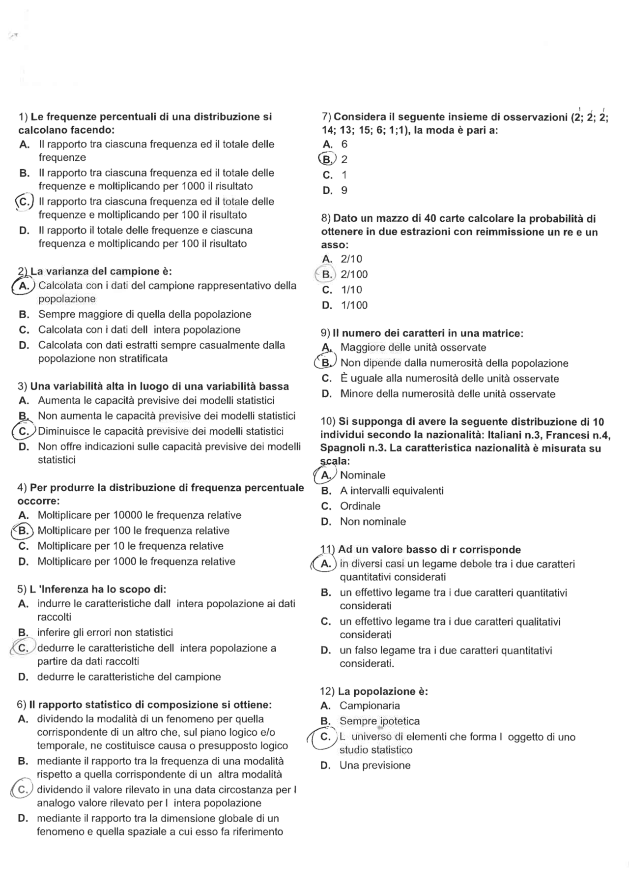 Quiz Con Domande E Risposte Di Statistica Unipegaso Prove Desame
