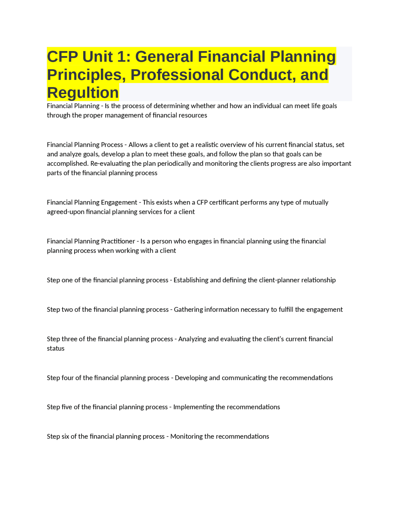 CFP Unit 1: General Financial Planning Principles, Professional Conduct ...