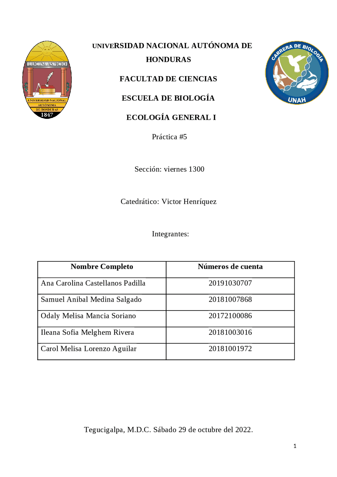 Práctica De Laboratorio 5 Resúmenes De Ecología Docsity