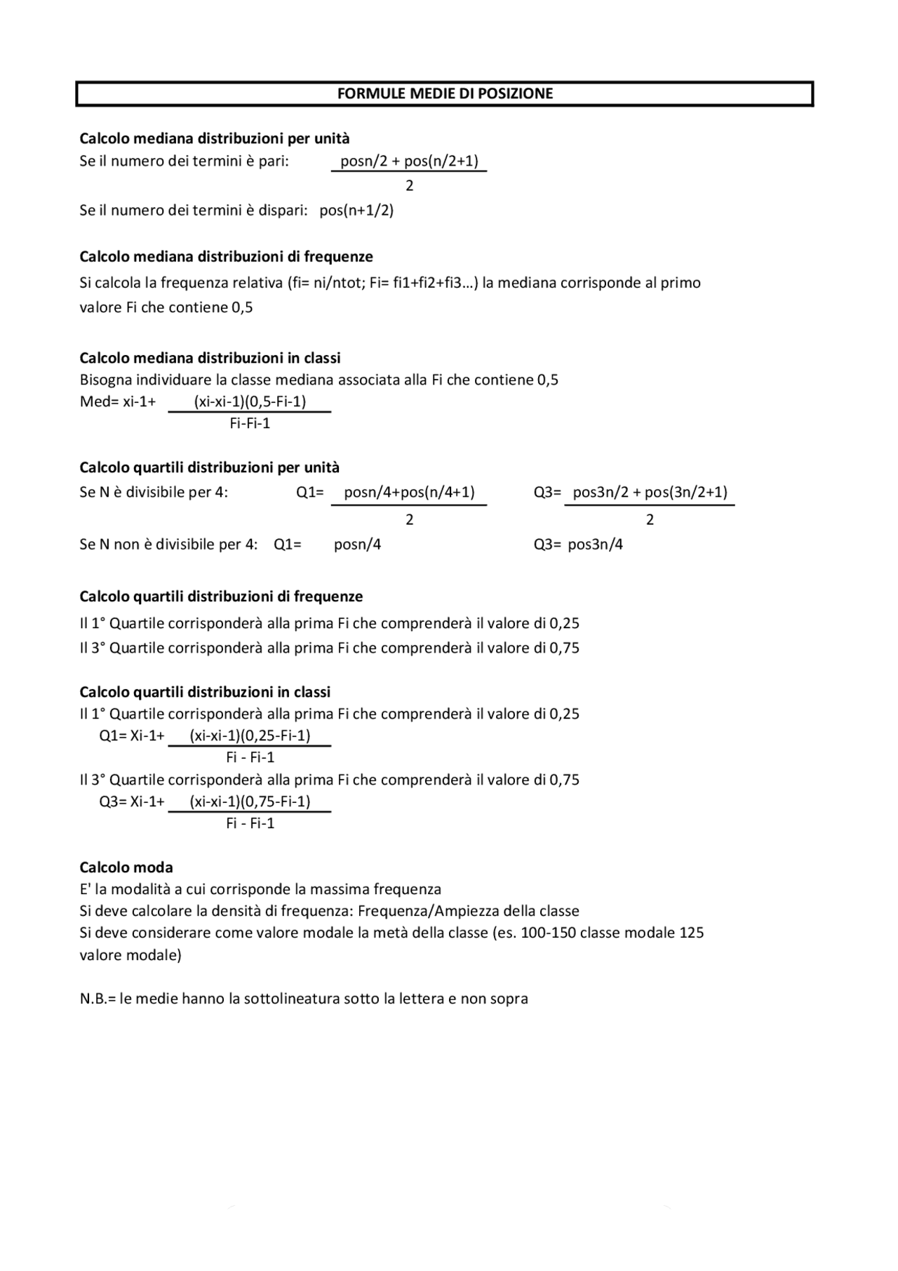Appunti, Formule e Esercizi completi di Statistica | UNIPEGASO | Esercizi di Statistica | Docsity