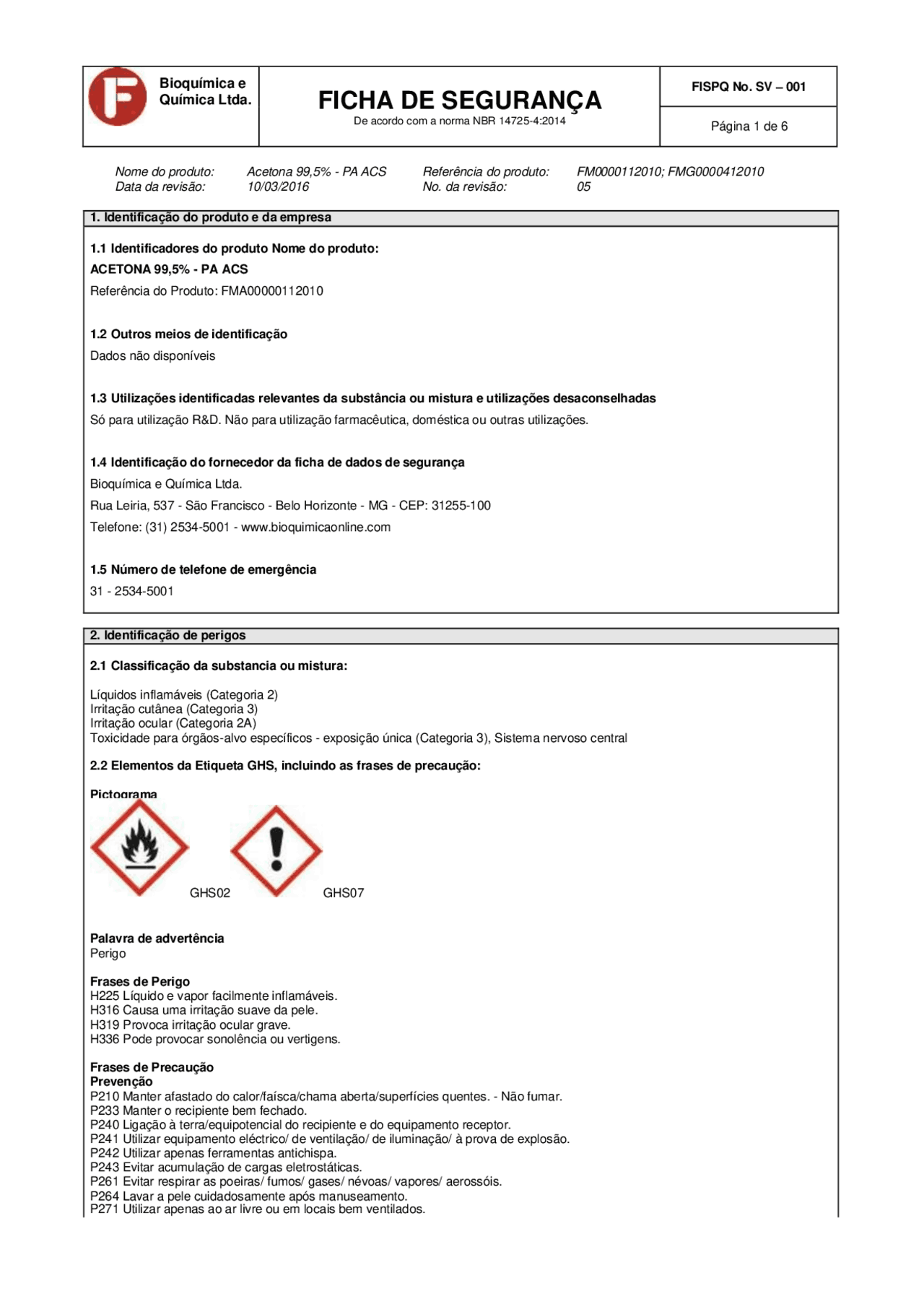 Acetona 99,5% PA- ACS | Resumos Química | Docsity