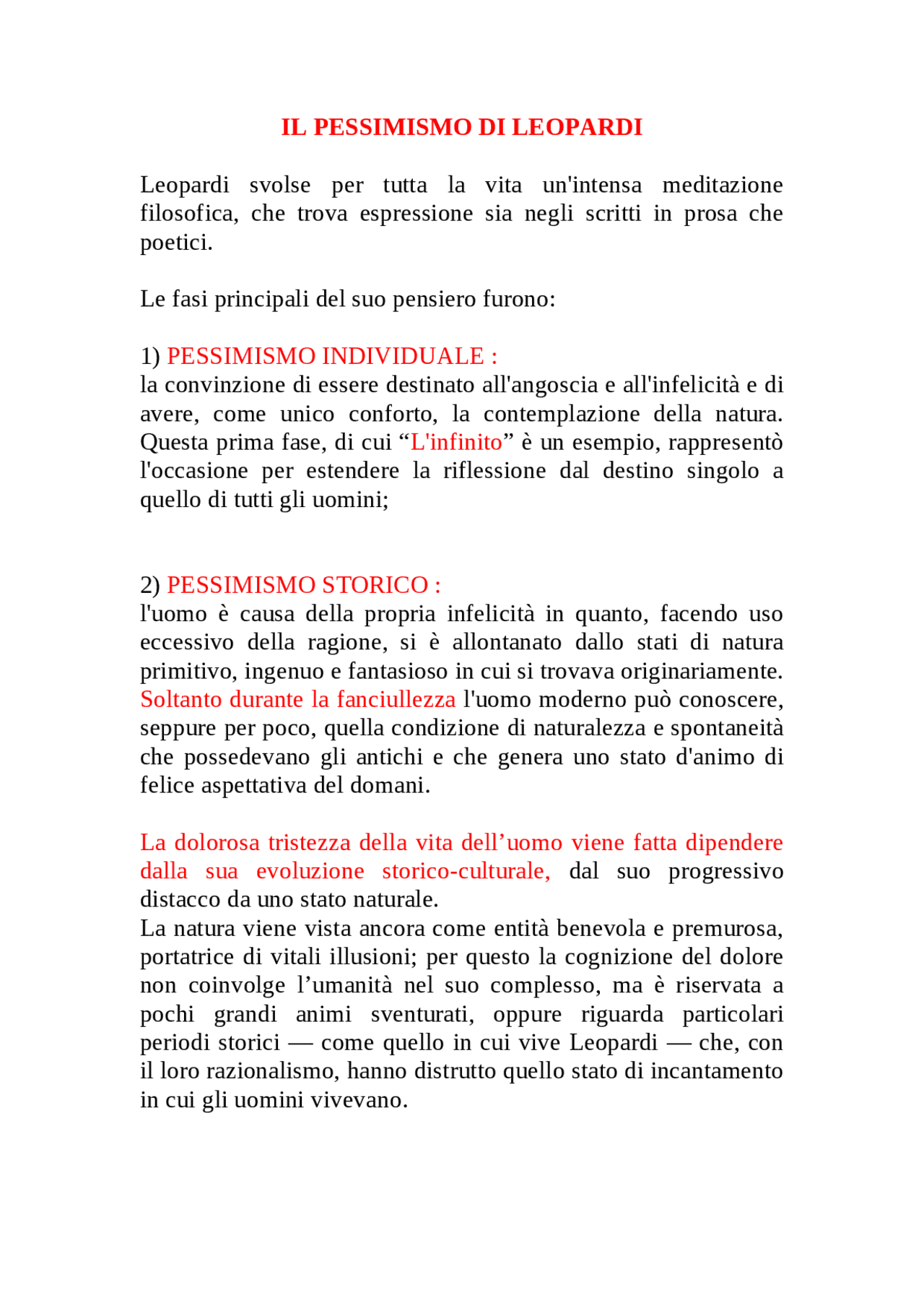 LEOPARDI - sintesi del pessimismo leopardiano e della sua evoluzione ...