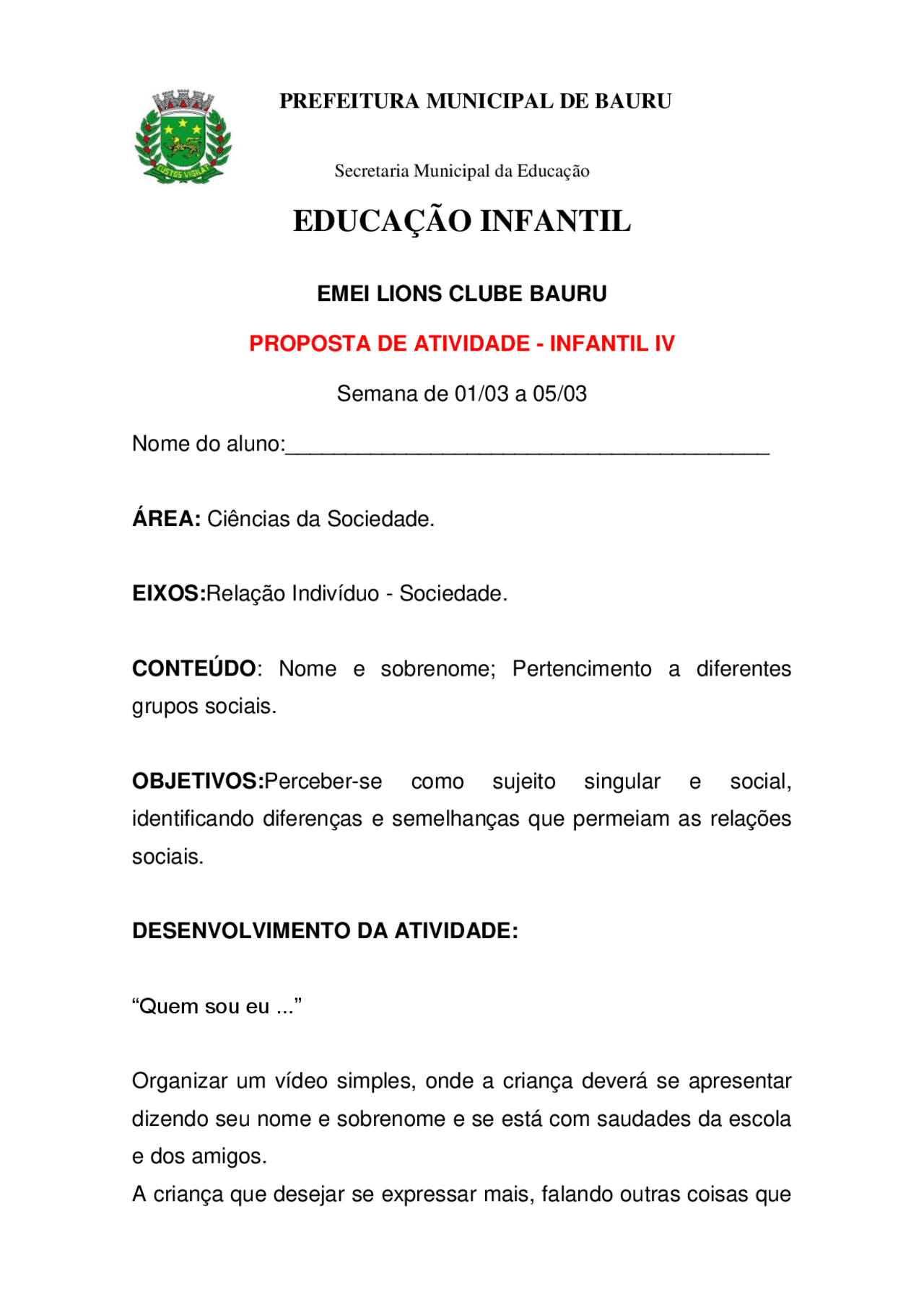 EducaÇÃo Infantil Summaries History Docsity