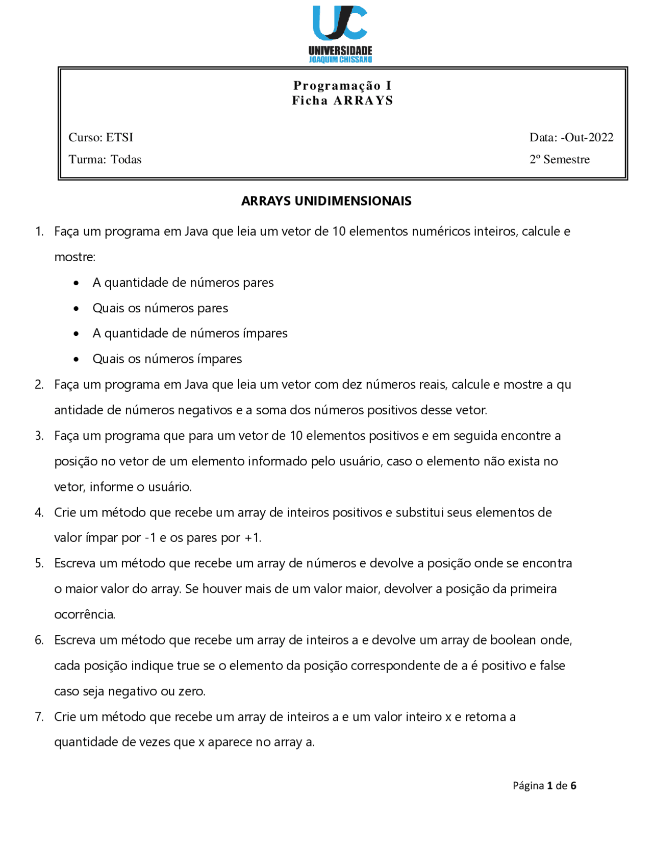 Ficha De Exercícios Sobre Programação Exercícios Programação Para