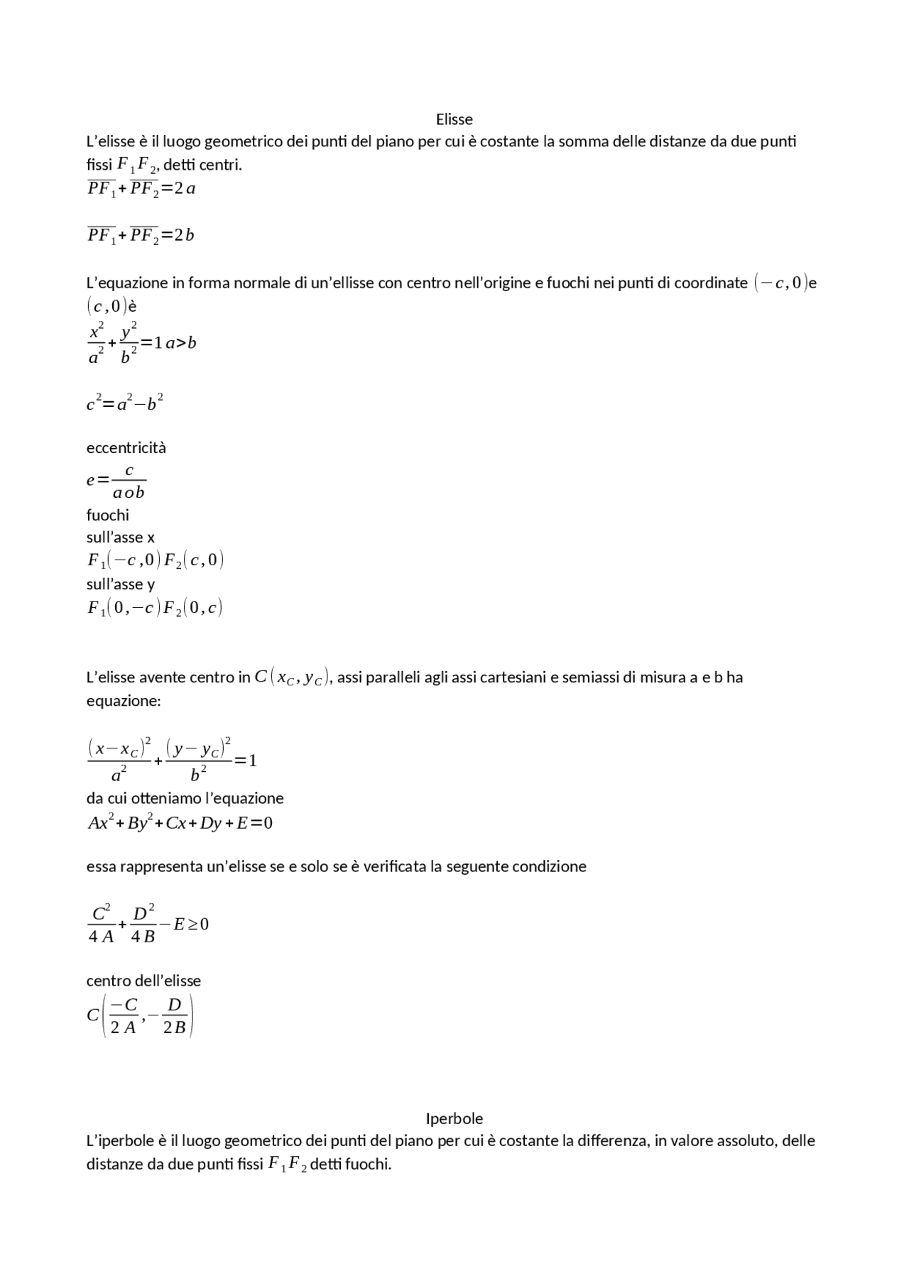 Schemi Elisse E Iperbole Schemi E Mappe Concettuali Di Matematica