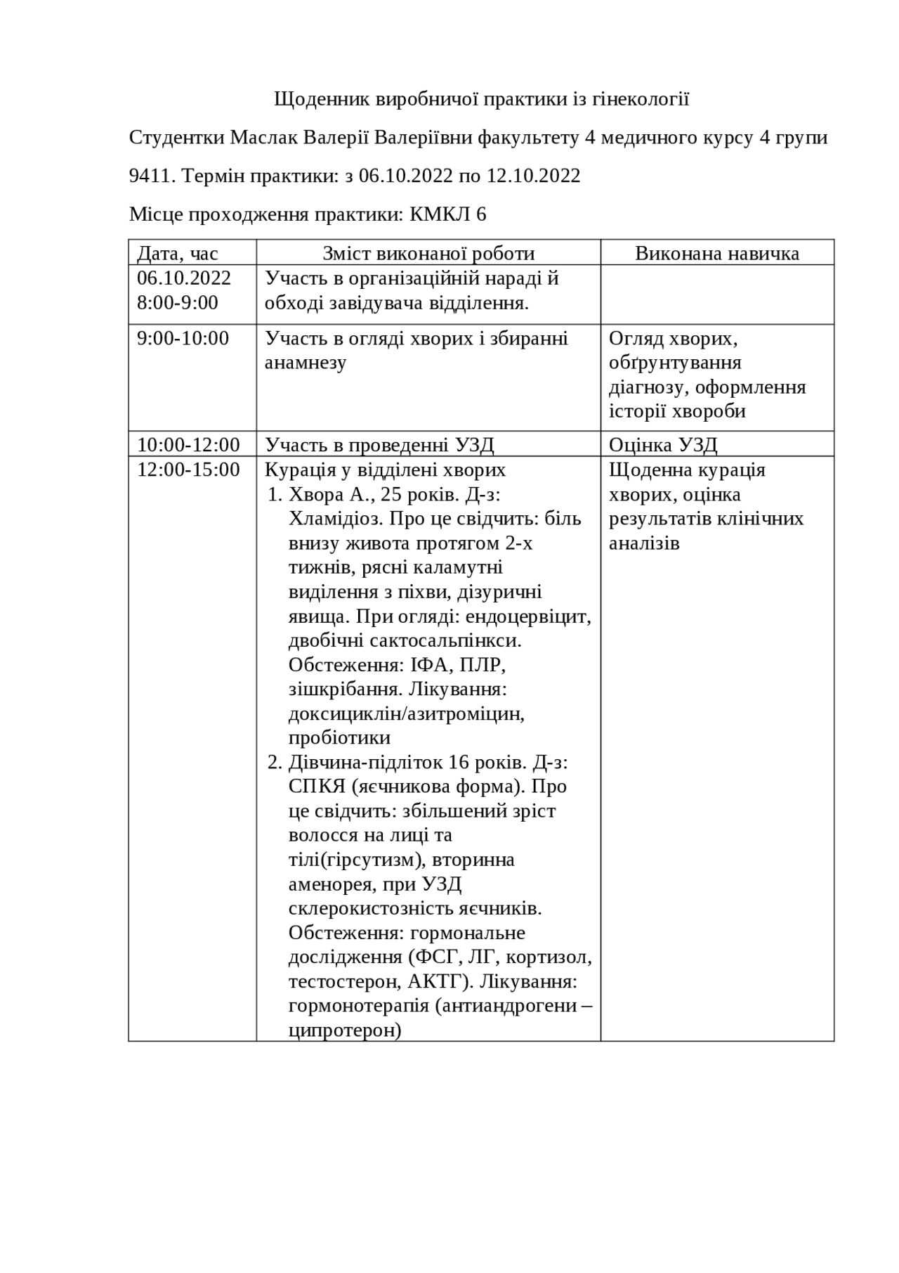 Гинекологиядневник Упражнения и задачи Гинекология Docsity