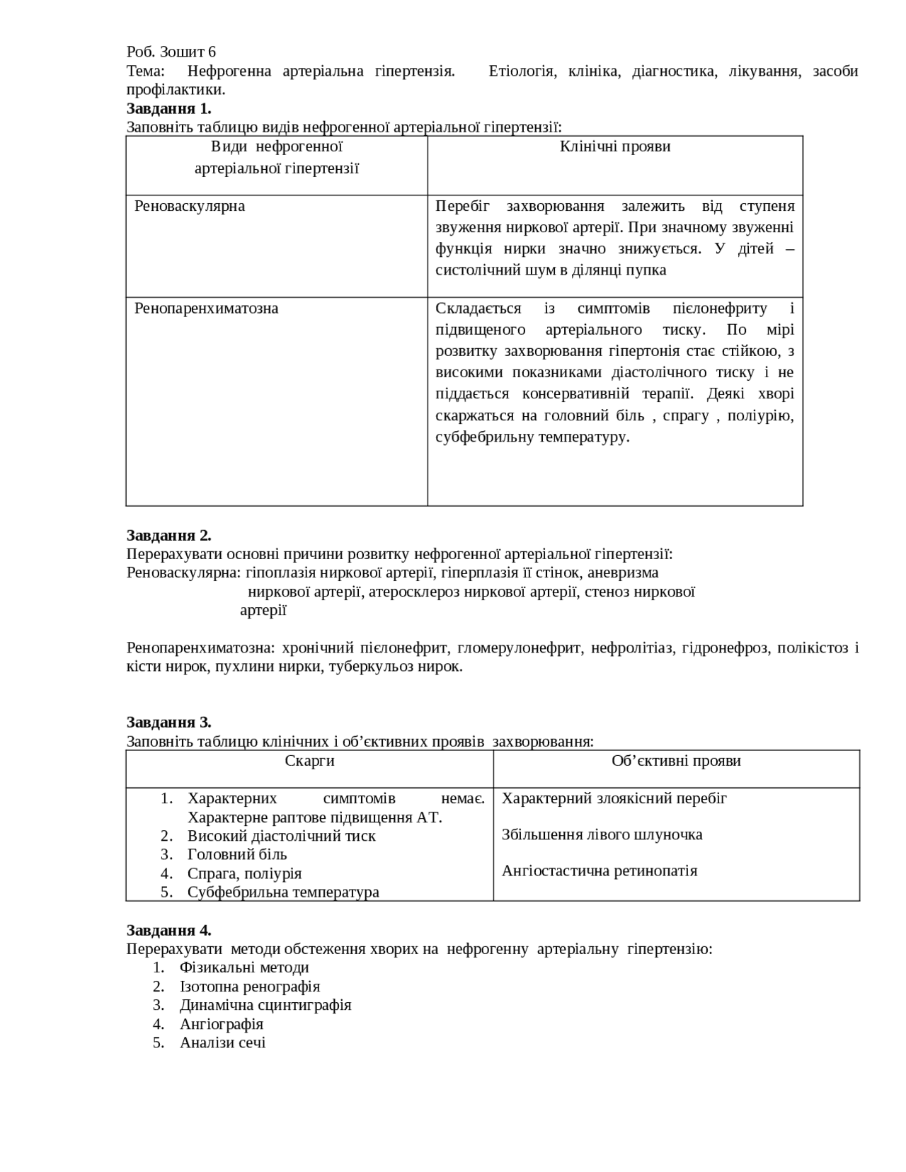 робочий зошит 6 тема Упражнения и задачи Урология Docsity