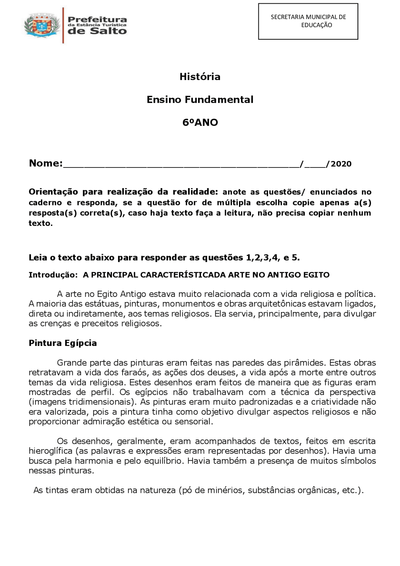 História Ensino Fundamental 6ºANO Nome | Slide Storia | Docsity