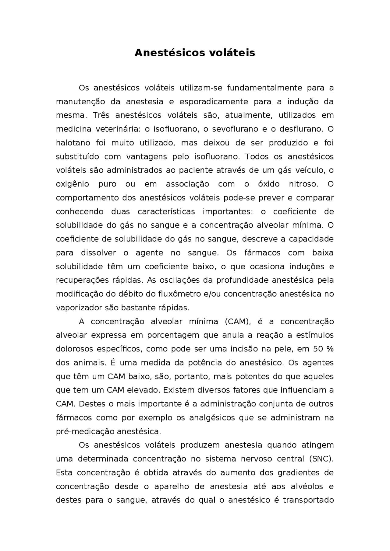 Anestésicos Voláteis Sintesi Del Corso Anestesiologia Docsity