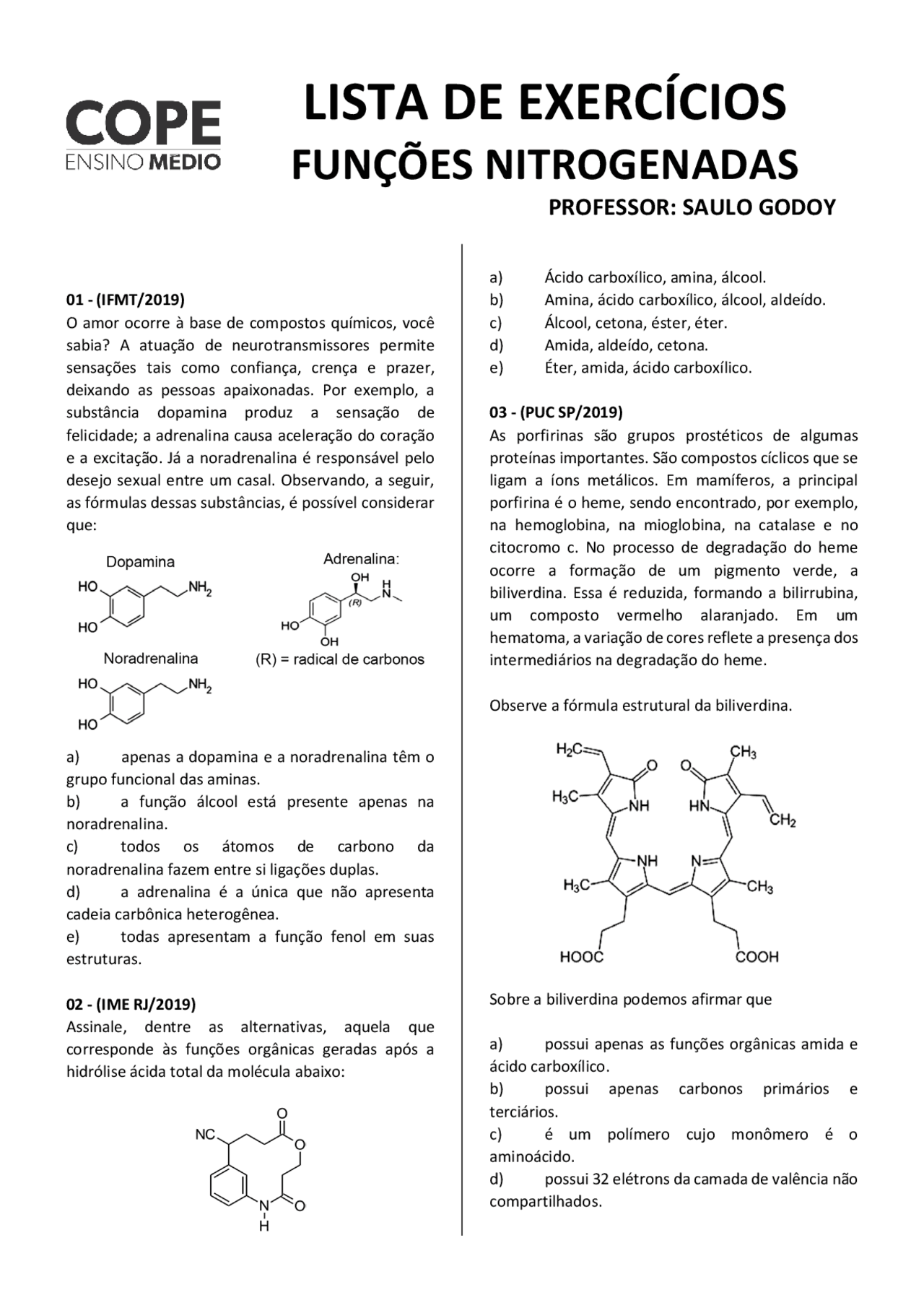 Lista De Exercícios Notas De Aula Química Docsity